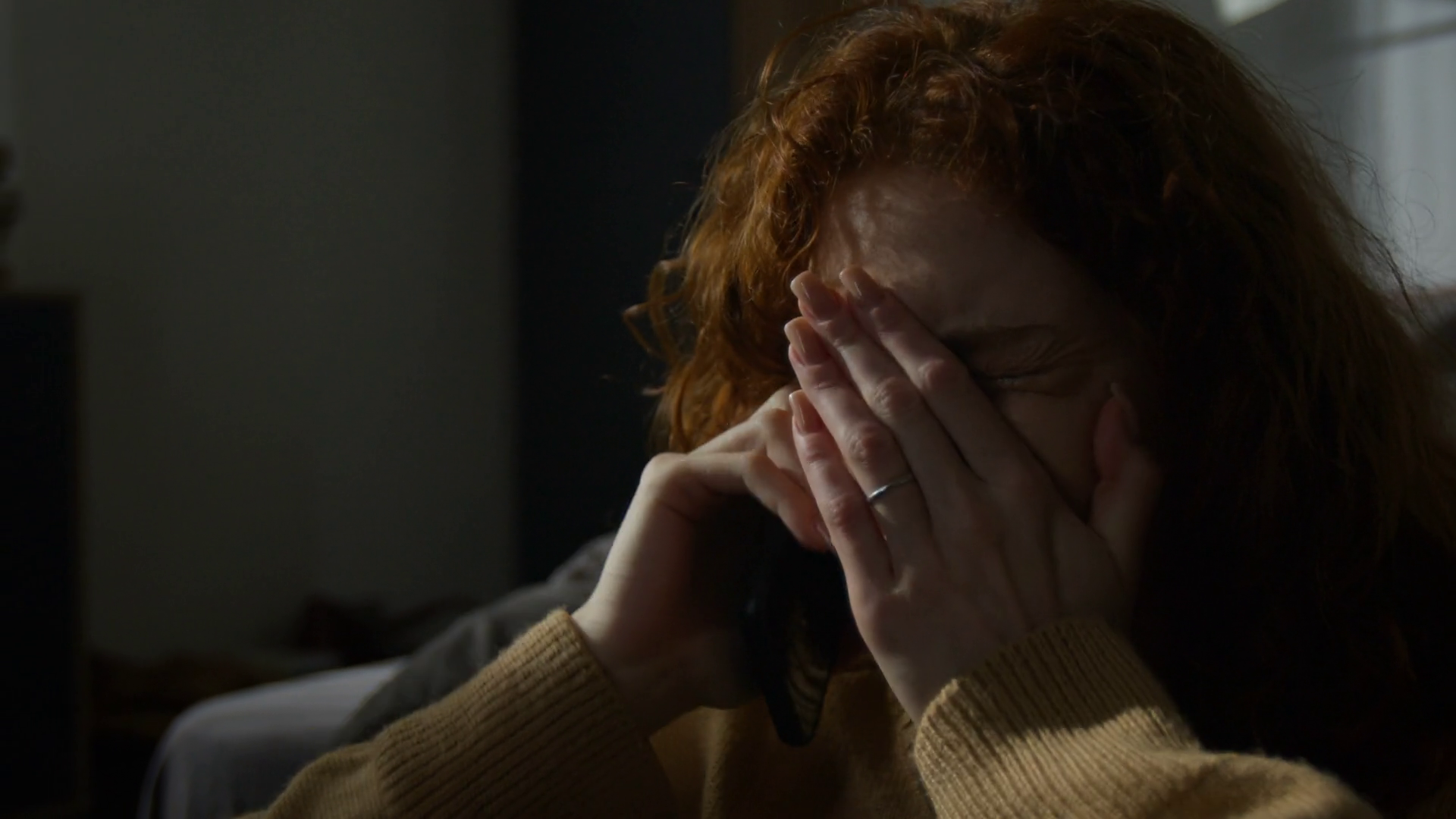 Young Woman With Curly Red Hair Crying Stock Footage SBV-352325944 ...