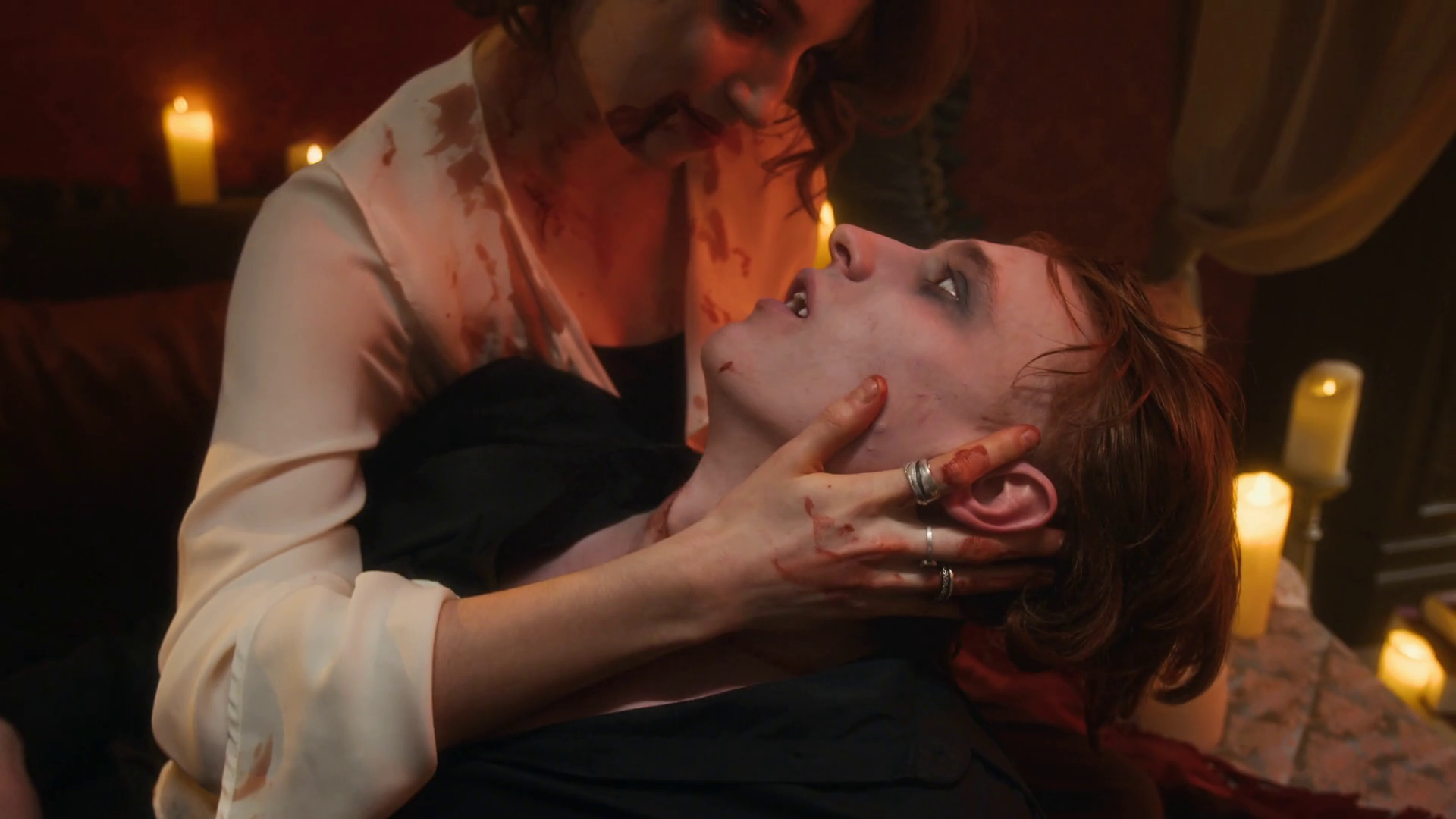 Pale Vampire Woman With Fangs Blood Smeared Stock Footage SBV-351895569 ...