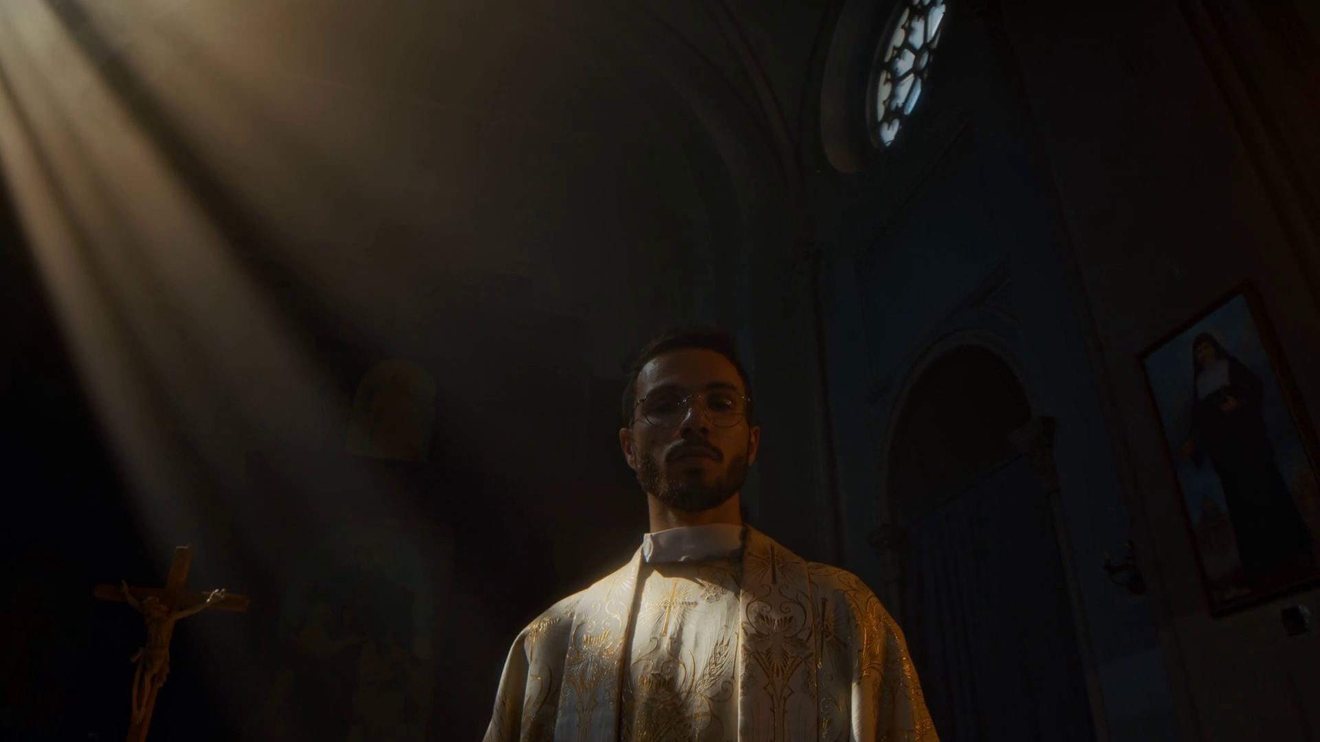 Low Angle Portrait Of Serious Young Priest Stock Footage SBV-351796972 ...