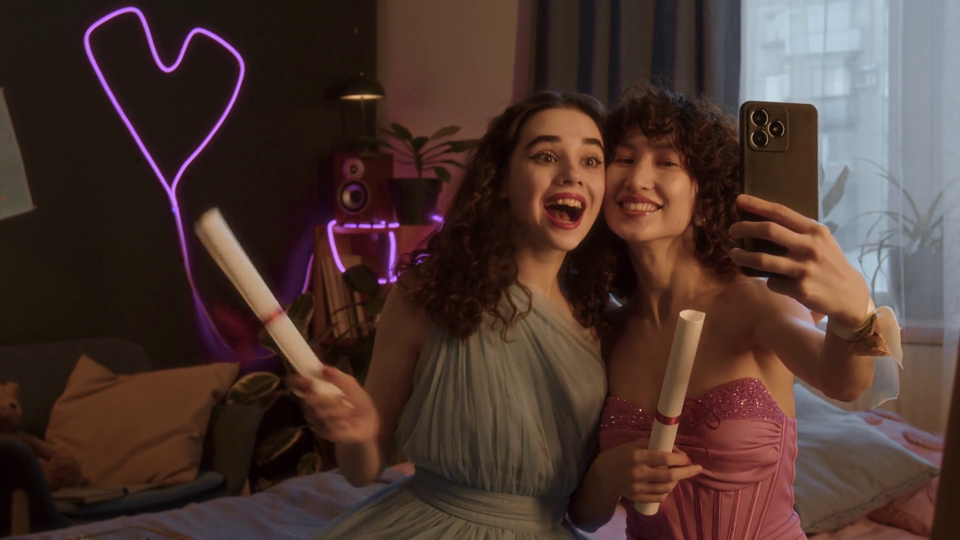 High Angle Shot Of Two Happy Girls In Fancy Stock Footage SBV-352781827 ...