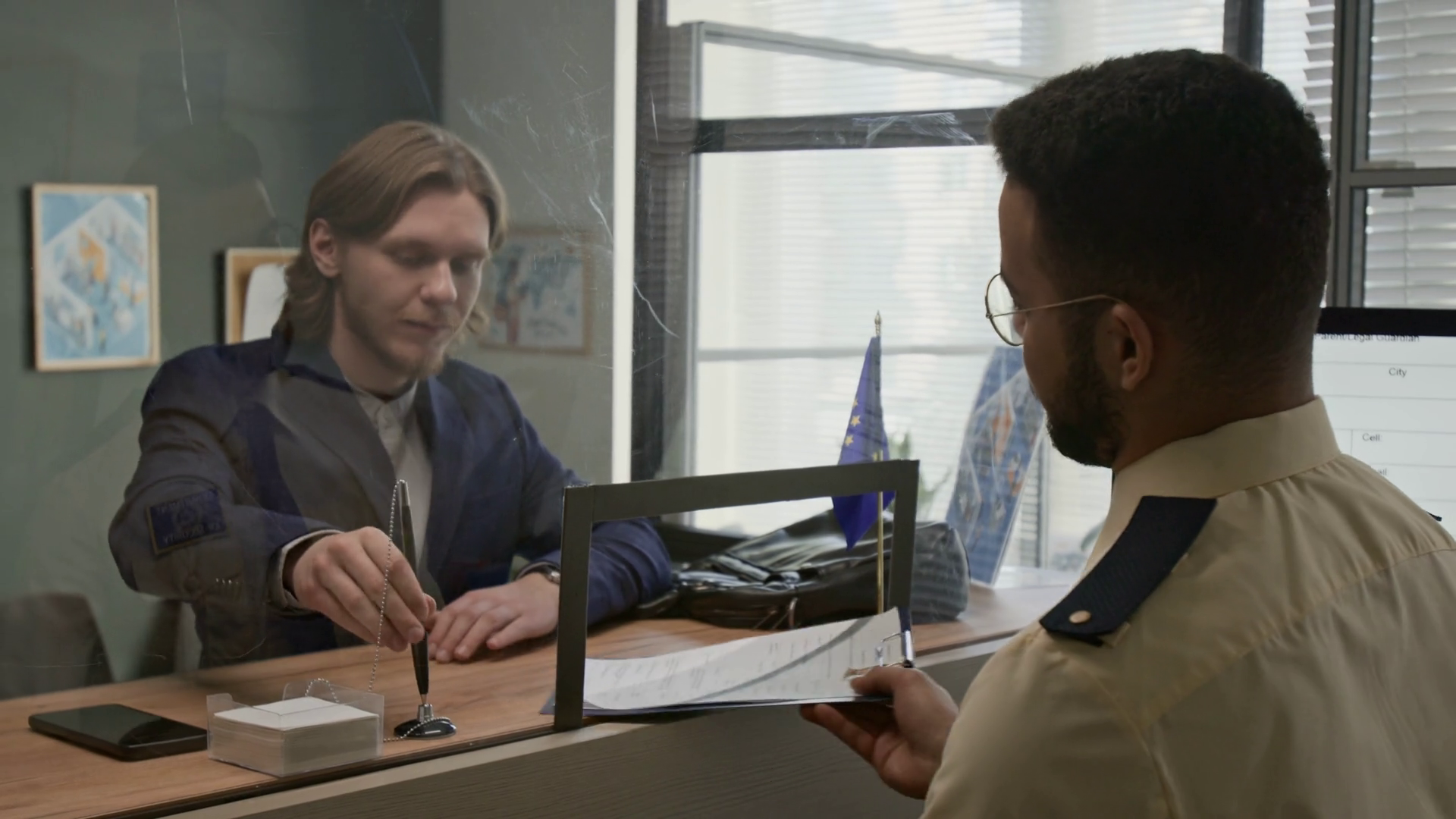 Male Immigration Officer Giving Form To Stock Footage SBV-352298120 ...
