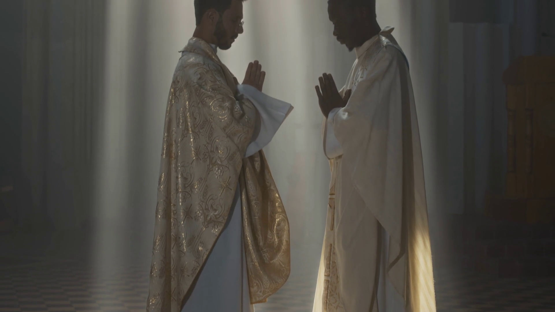 Tilt Up View Of Two Diverse Catholic Priests Stock Footage SBV ...