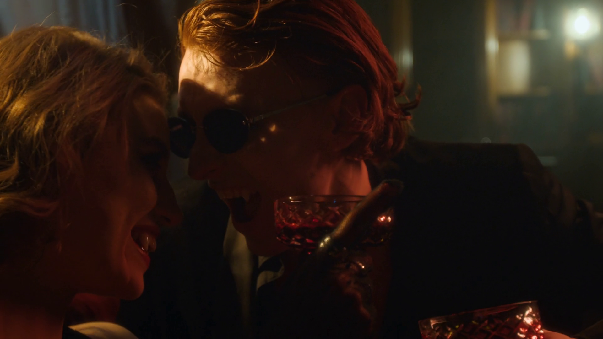 Two Laughing Vampire Lovers Drinking Glasses Stock Footage SBV ...