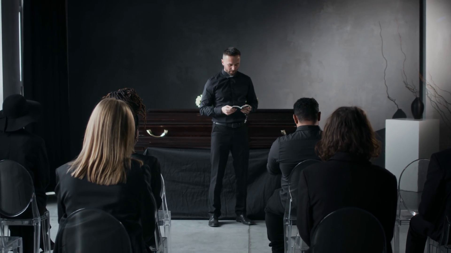 Priest Conducting Funeral Service Group Of Stock Footage SBV-351981433 ...