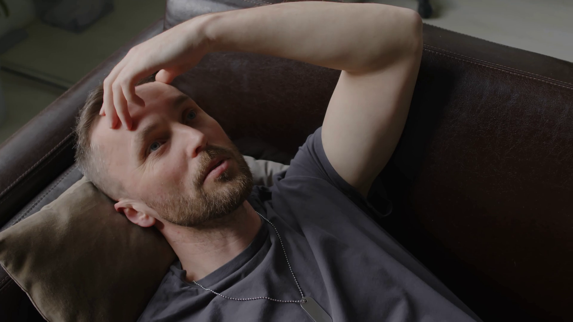 Soldier In Military Uniform Rubbing Forehead Stock Footage SBV ...