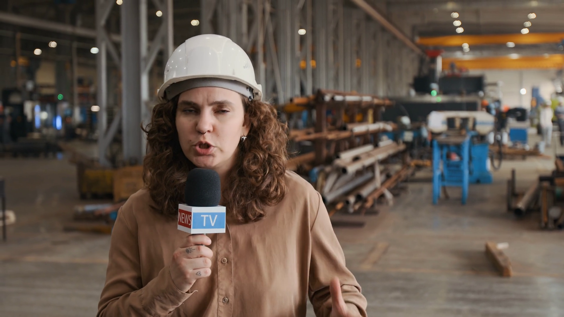 Young Female Journalist In Protective Helmet Stock Footage SBV ...