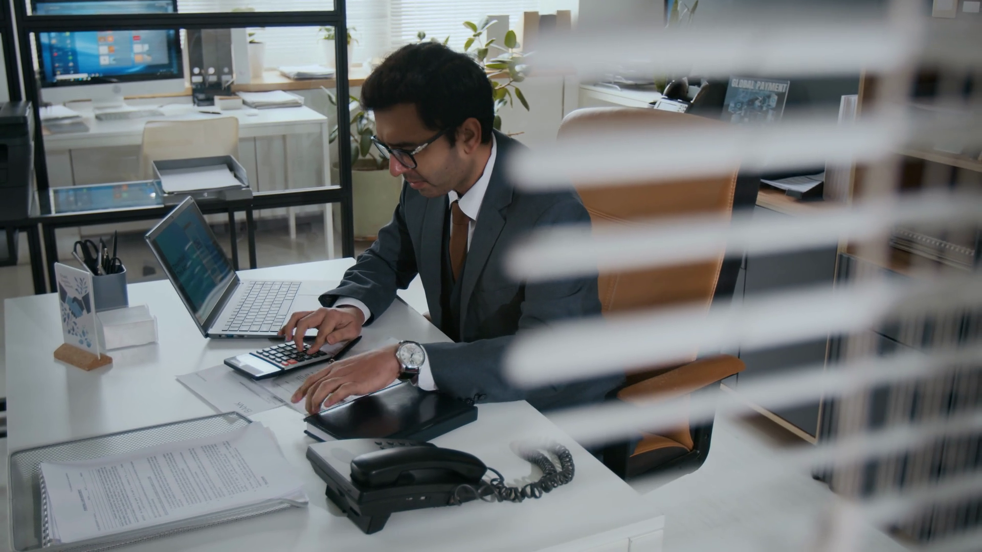 High Angle Shot Of Busy Ceo In Suit Glasses Stock Footage SBV-352225607 ...