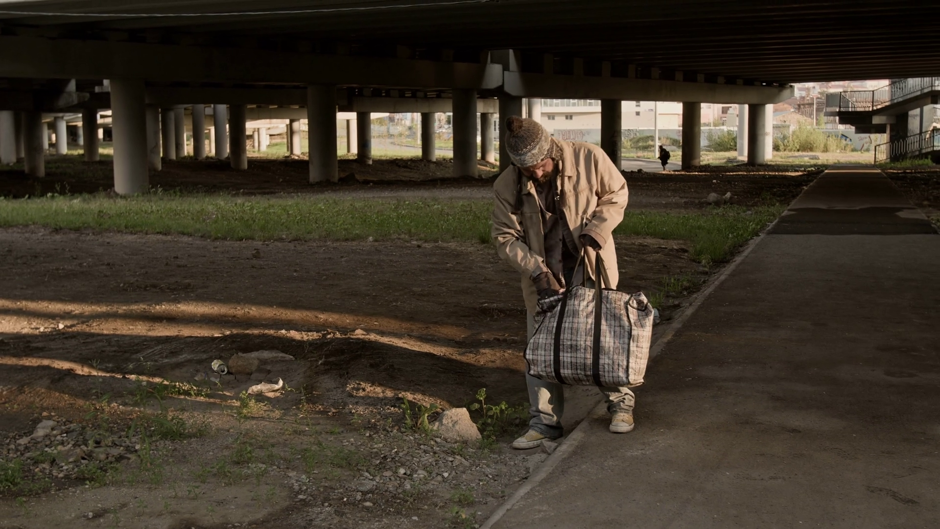 Middle-aged Homeless Man Wearing Hat Jacket Stock Footage SBV-352828148 ...
