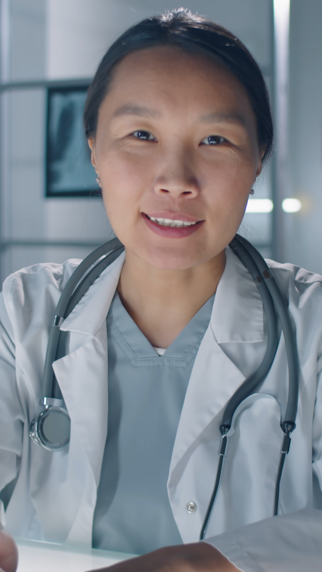 Vertical Pov Of Asian Female Pulmonologist Stock Footage SBV-353086580 ...