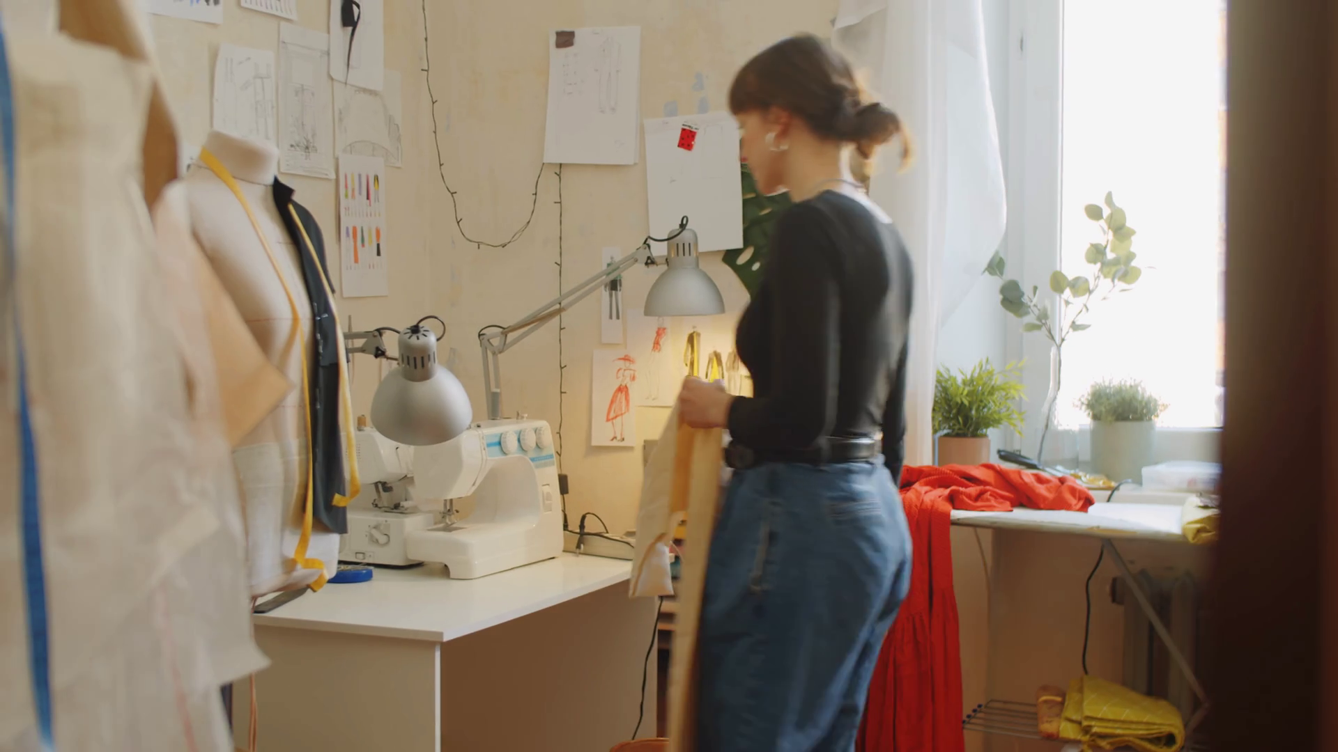 Young Woman Walking In Dressmaking Studio Stock Footage SBV-347341527 ...