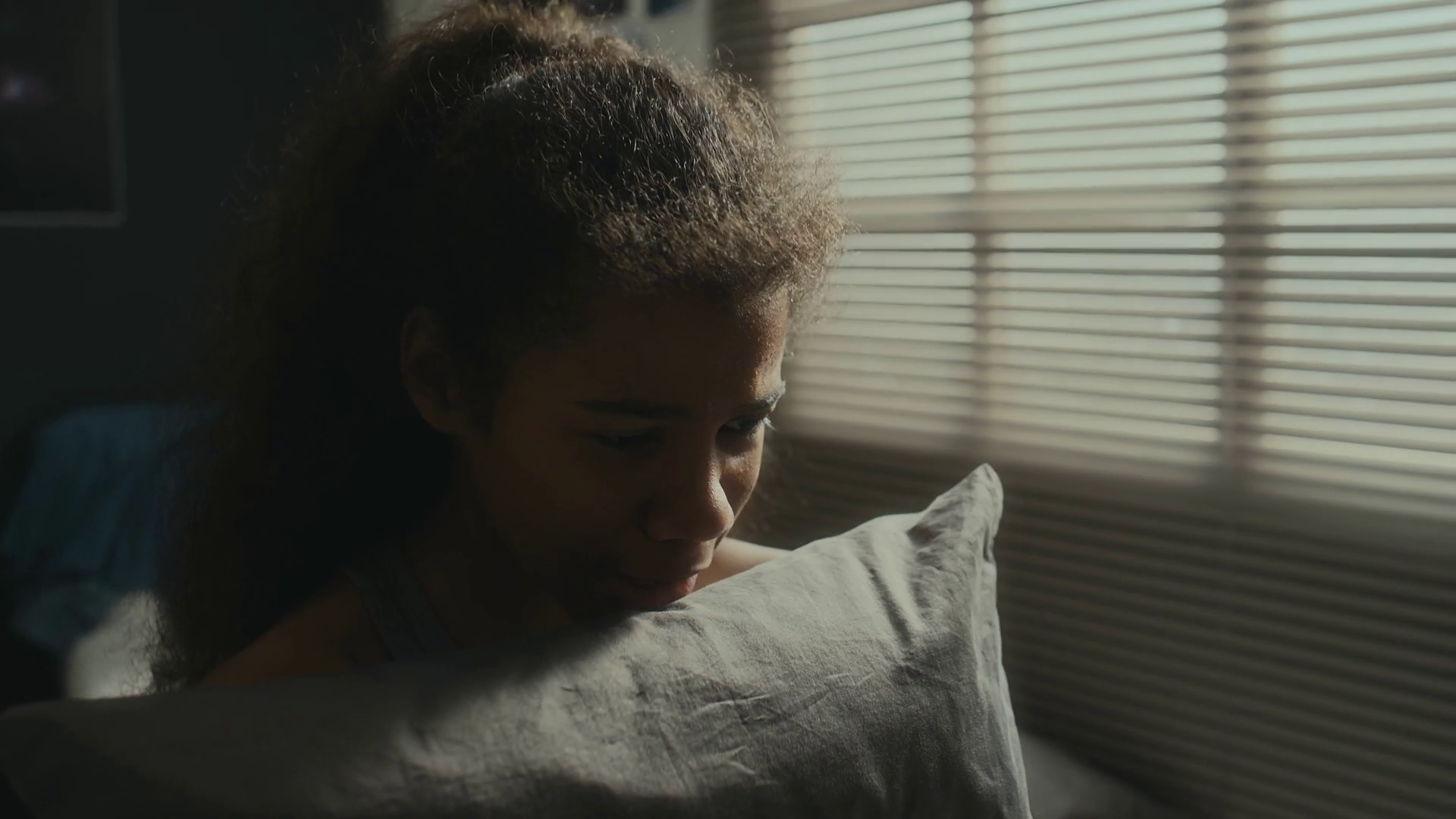 Frustrated Teen Girl Hugging Pillow Crying Stock Footage SBV-348582832 ...