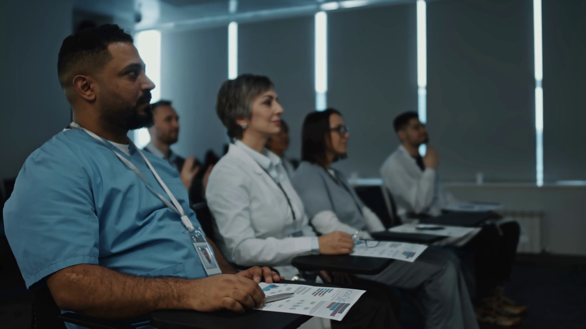 Cheerful Healthcare Workers Sitting In Hall Stock Footage SBV-348820537 ...