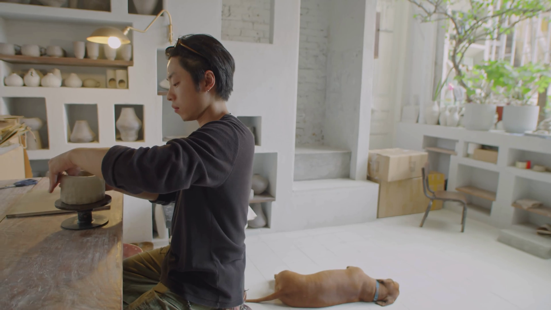 Side View Of Young Asian Ceramist Making Stock Footage SBV-347674830 ...