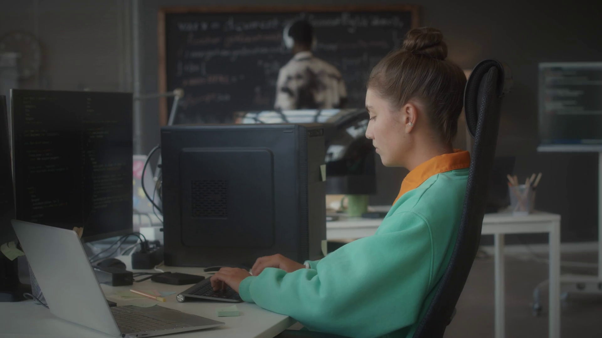 Side View Of Young Female Programmer Using Stock Footage SBV-348830167 ...