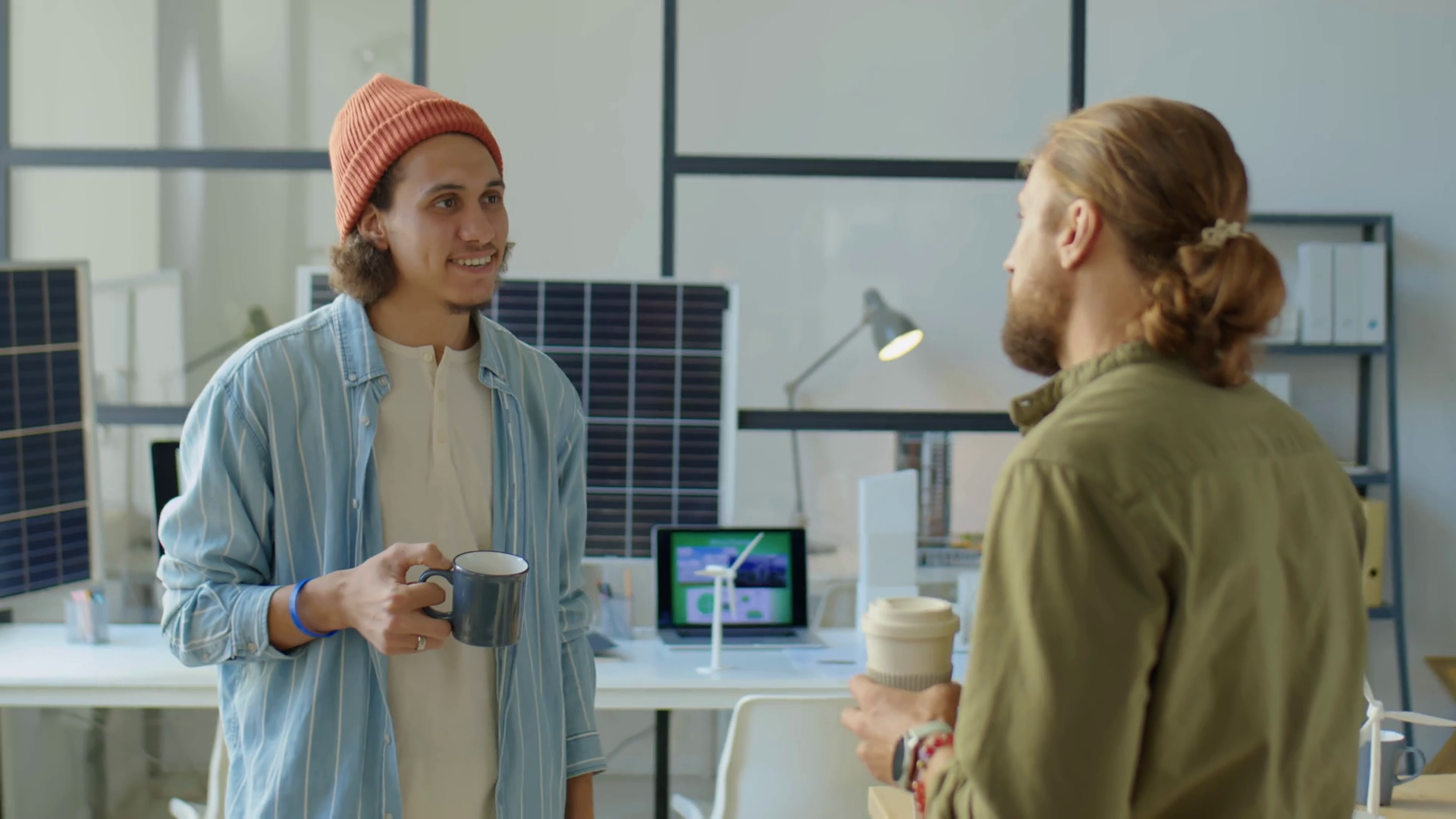 Young Renewable Energy Engineer Chatting Stock Footage SBV-347393637 ...