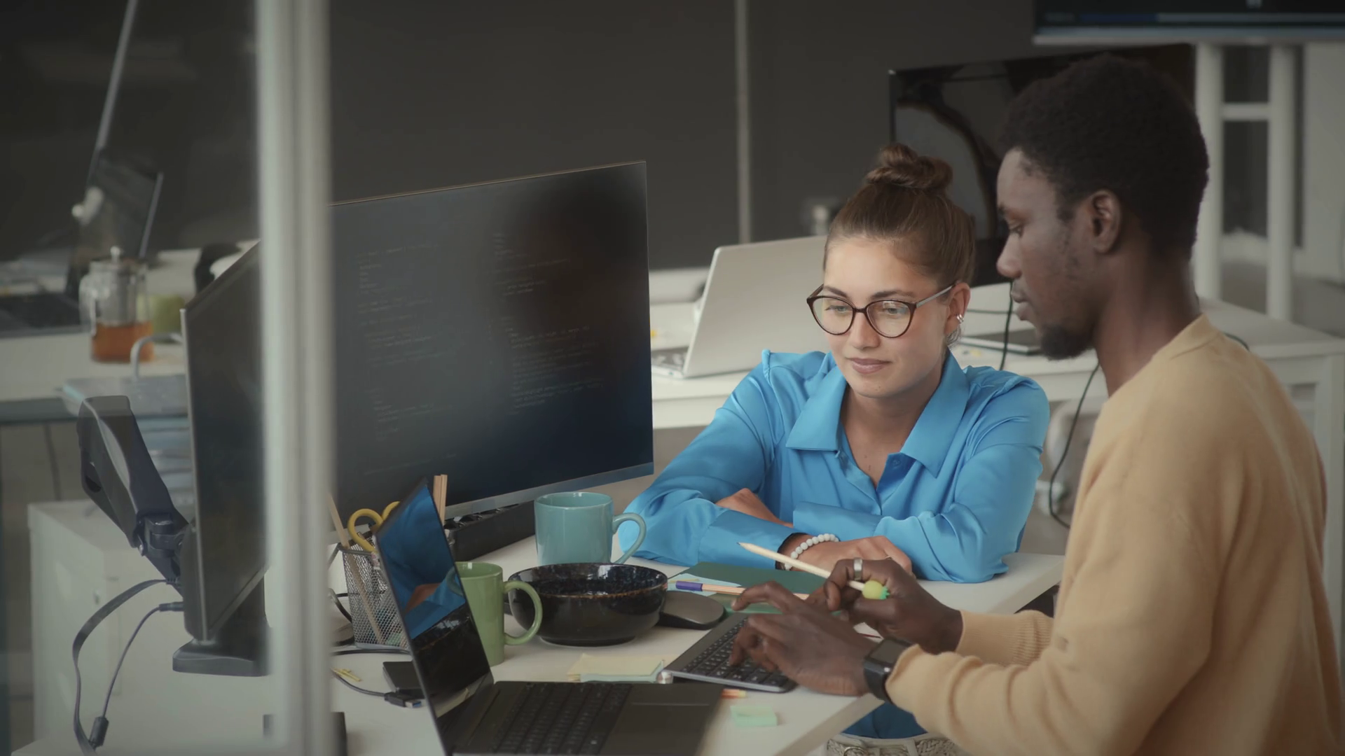 Young African American Programmer Caucasian Stock Footage SBV-348826466 ...