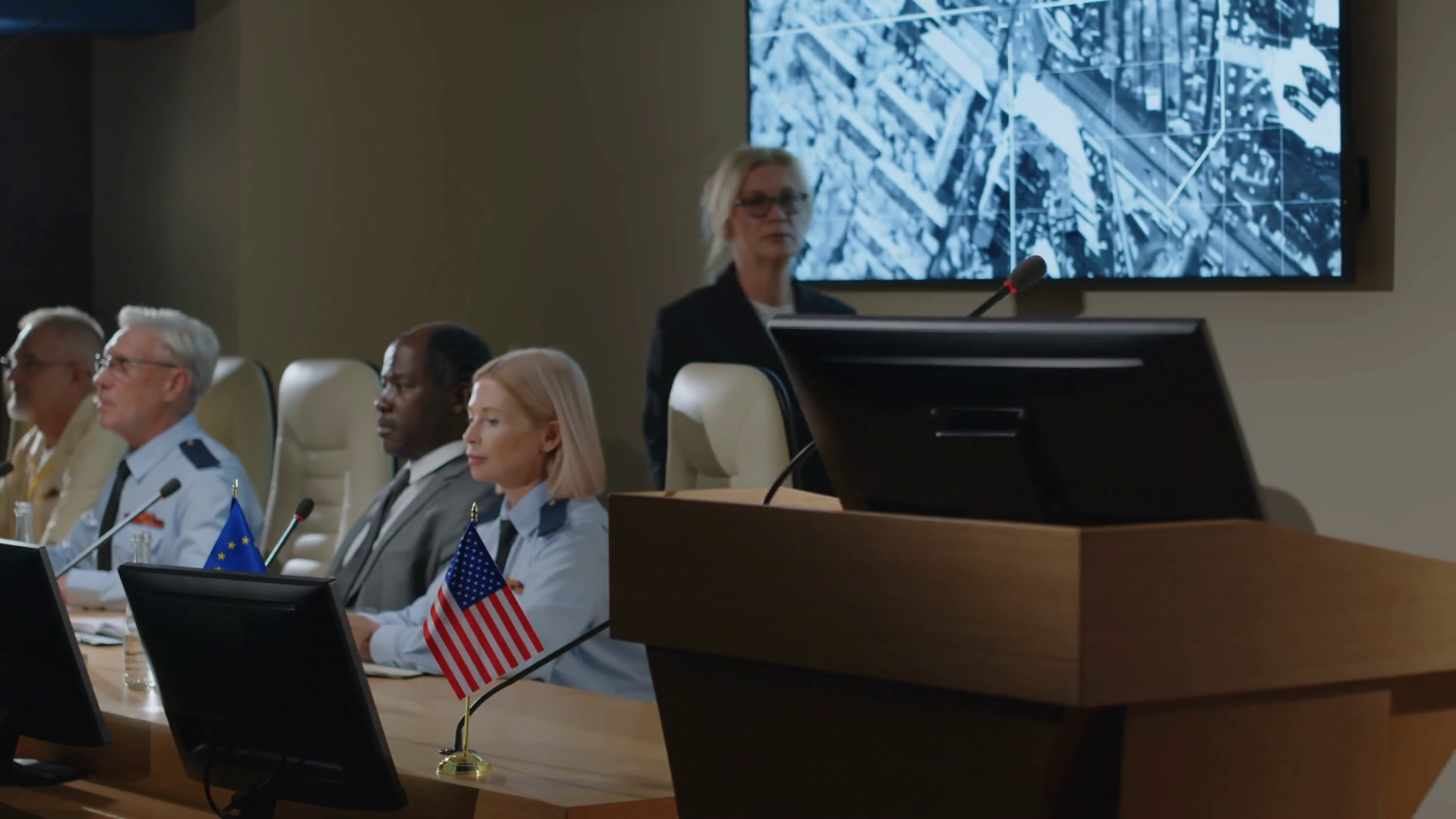 Senior Female Speaker Walking To Podium With Stock Footage SBV ...