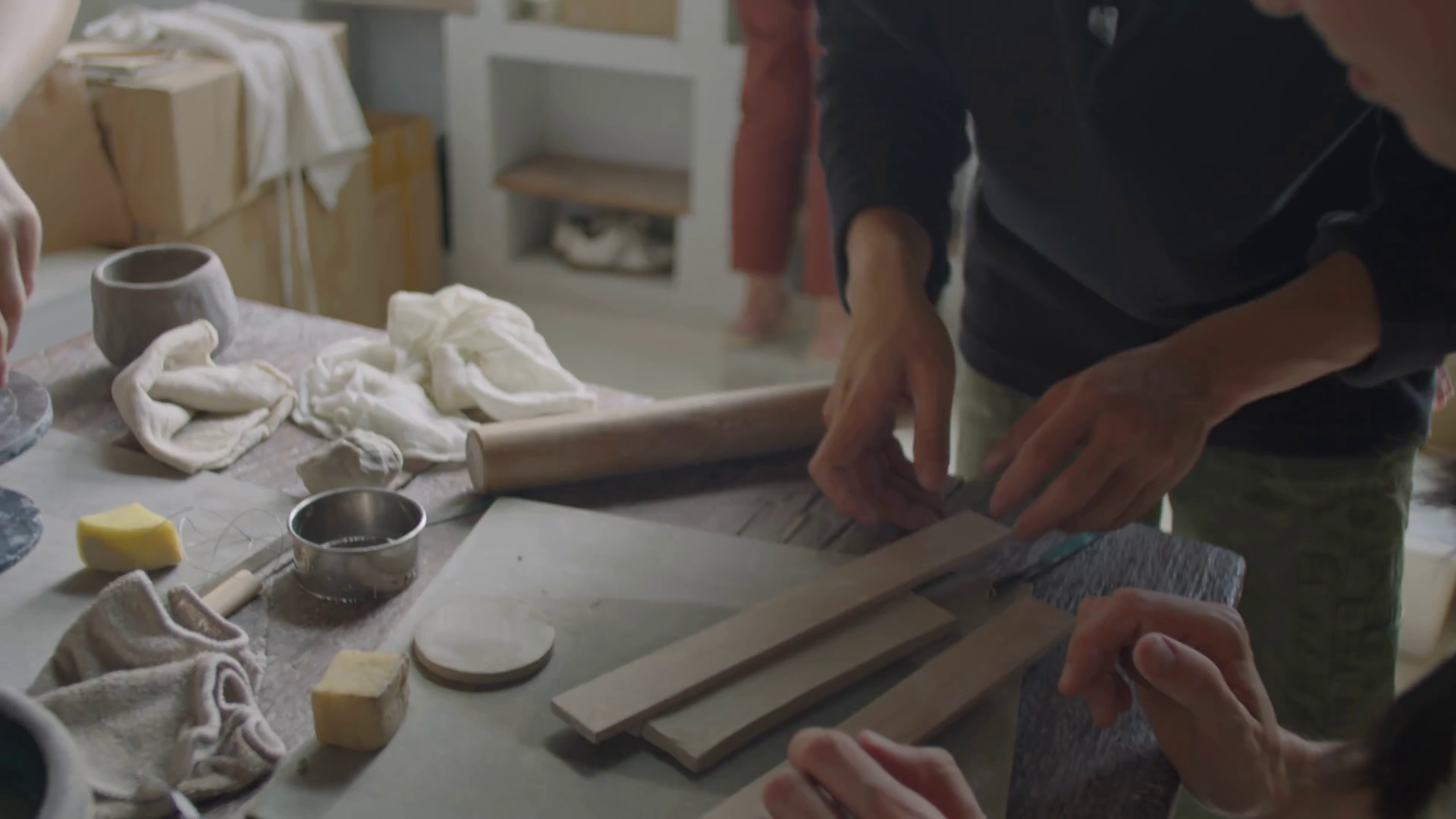 Male Pottery Teacher Demonstrating Female Stock Footage SBV-347674459 ...