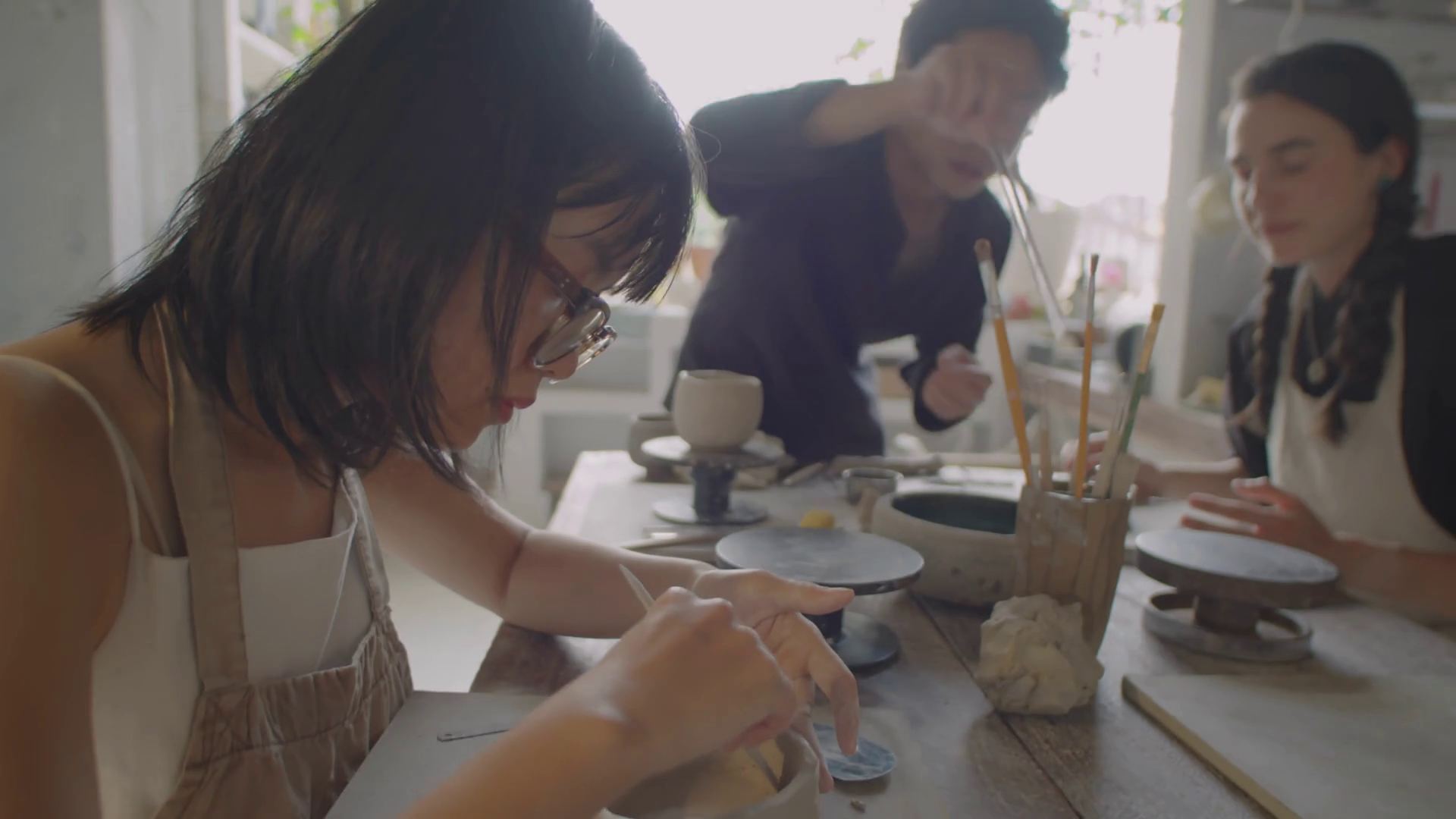 Asian Woman Creating Ceramics At Pottery Stock Footage SBV-347674752 ...