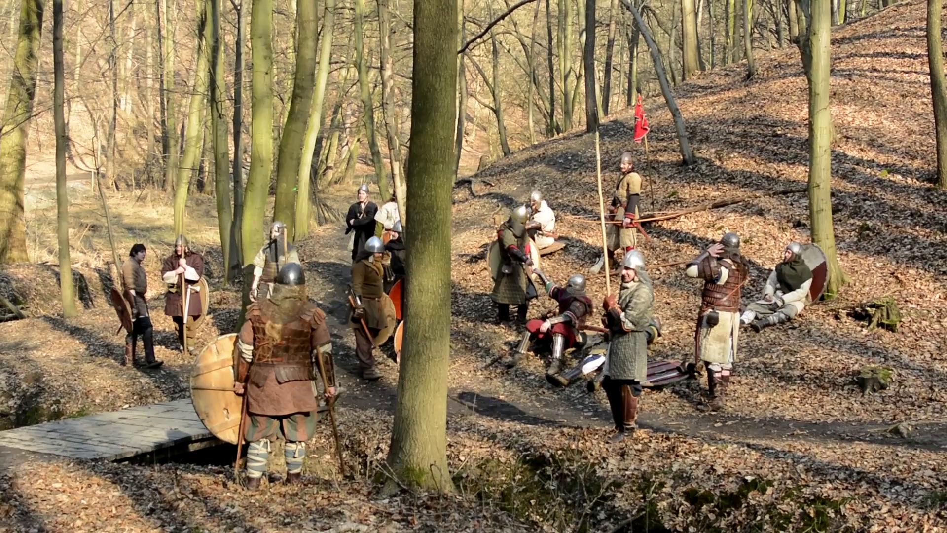 medieval battle - war - soldiers wait in forest Stock Video Footage ...