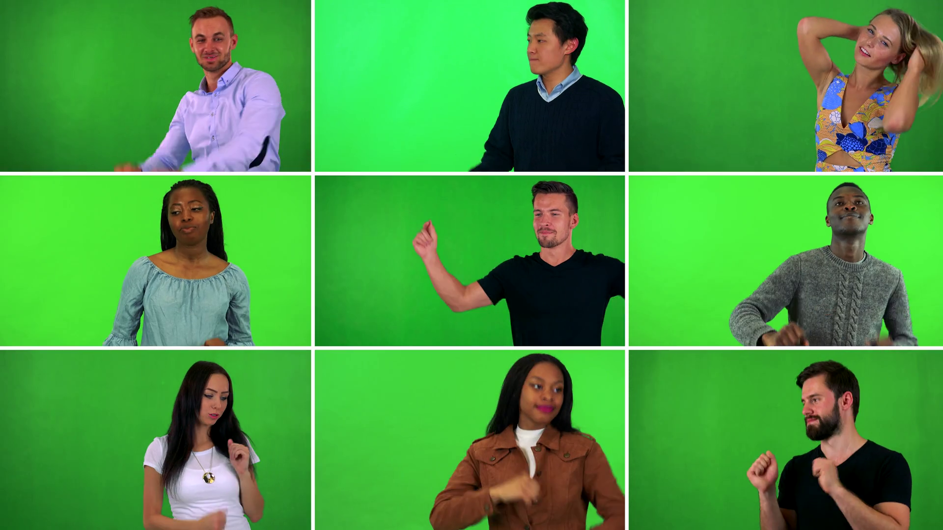 4K compilation (montage) - group of nine people dance - green screen ...