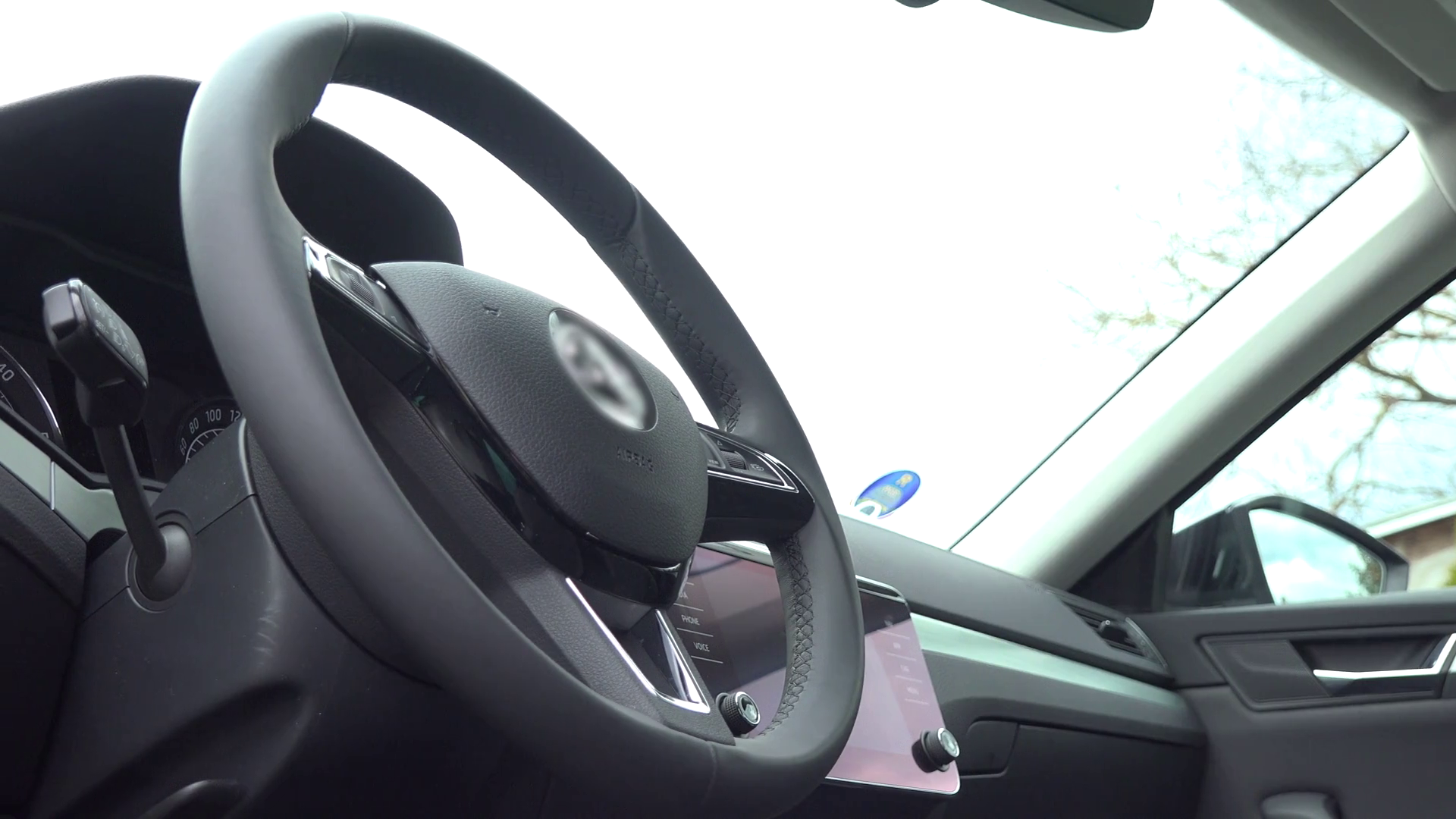 A Close Up Of Steering Wheel Inside Car From Stock Footage SBV ...