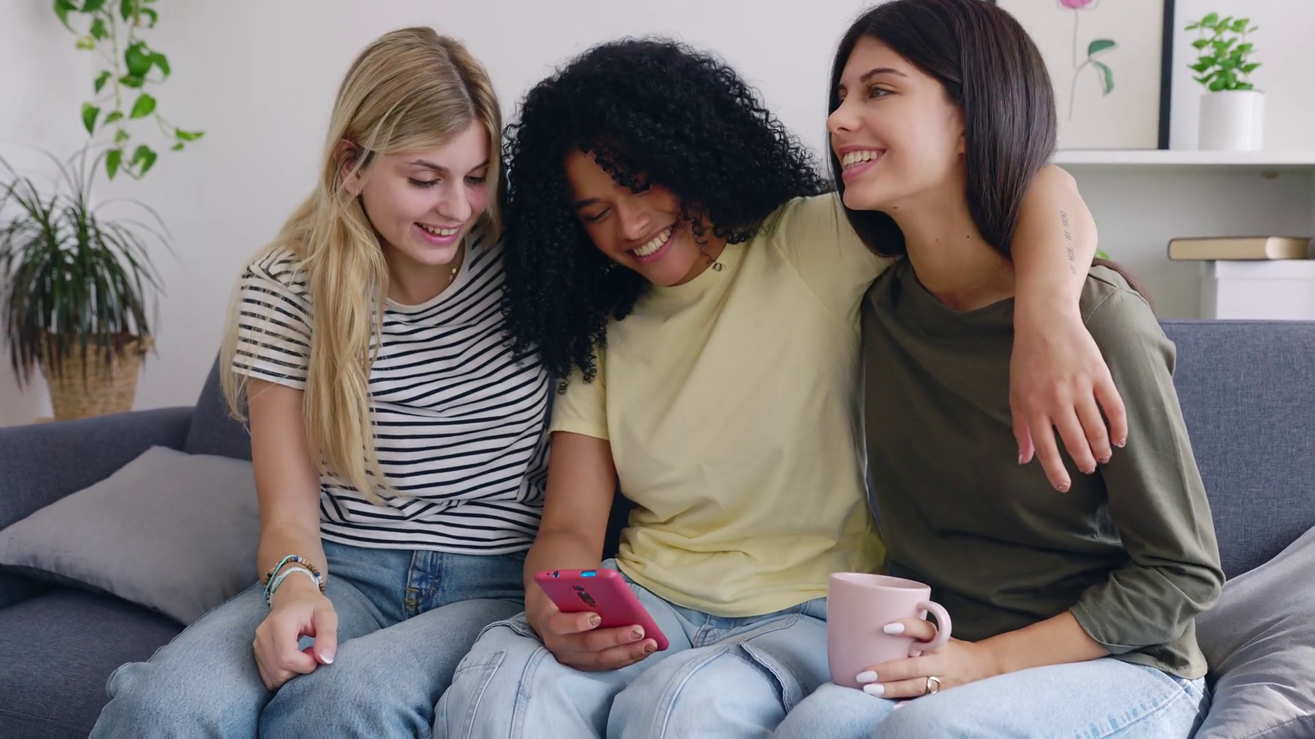 Three Happy Young Girls Having Fun Watching Stock Footage SBV-352824861 ...