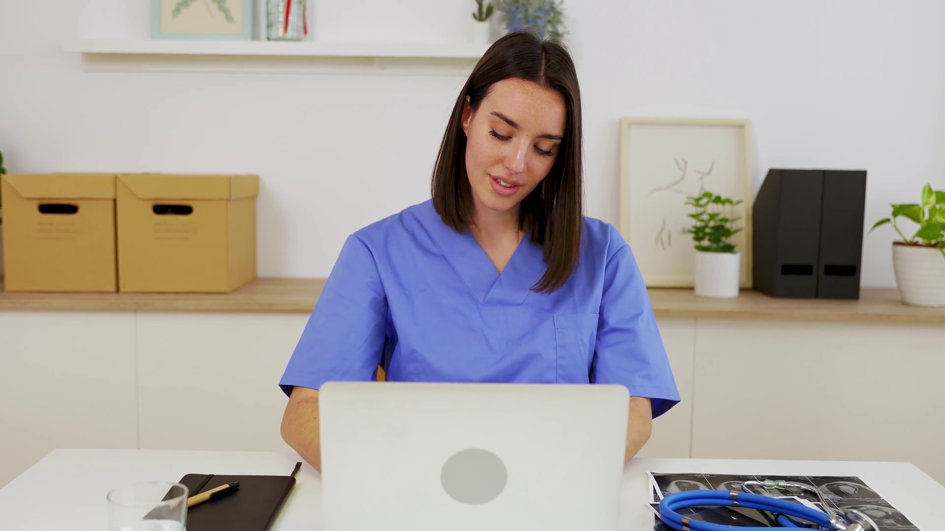 Smiling Nurse Working With Laptop Medical Stock Footage SBV-352725792 ...