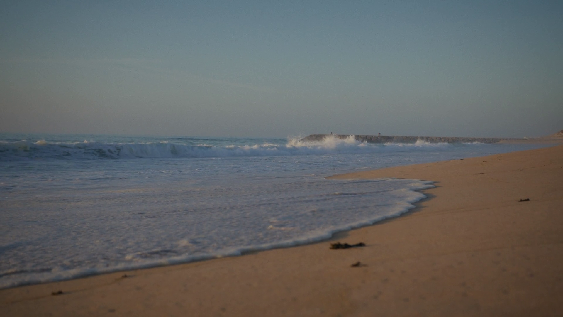 Beach Low Angle Wide Shot Of Sea At Sunset Stock Footage SBV-348543246 ...