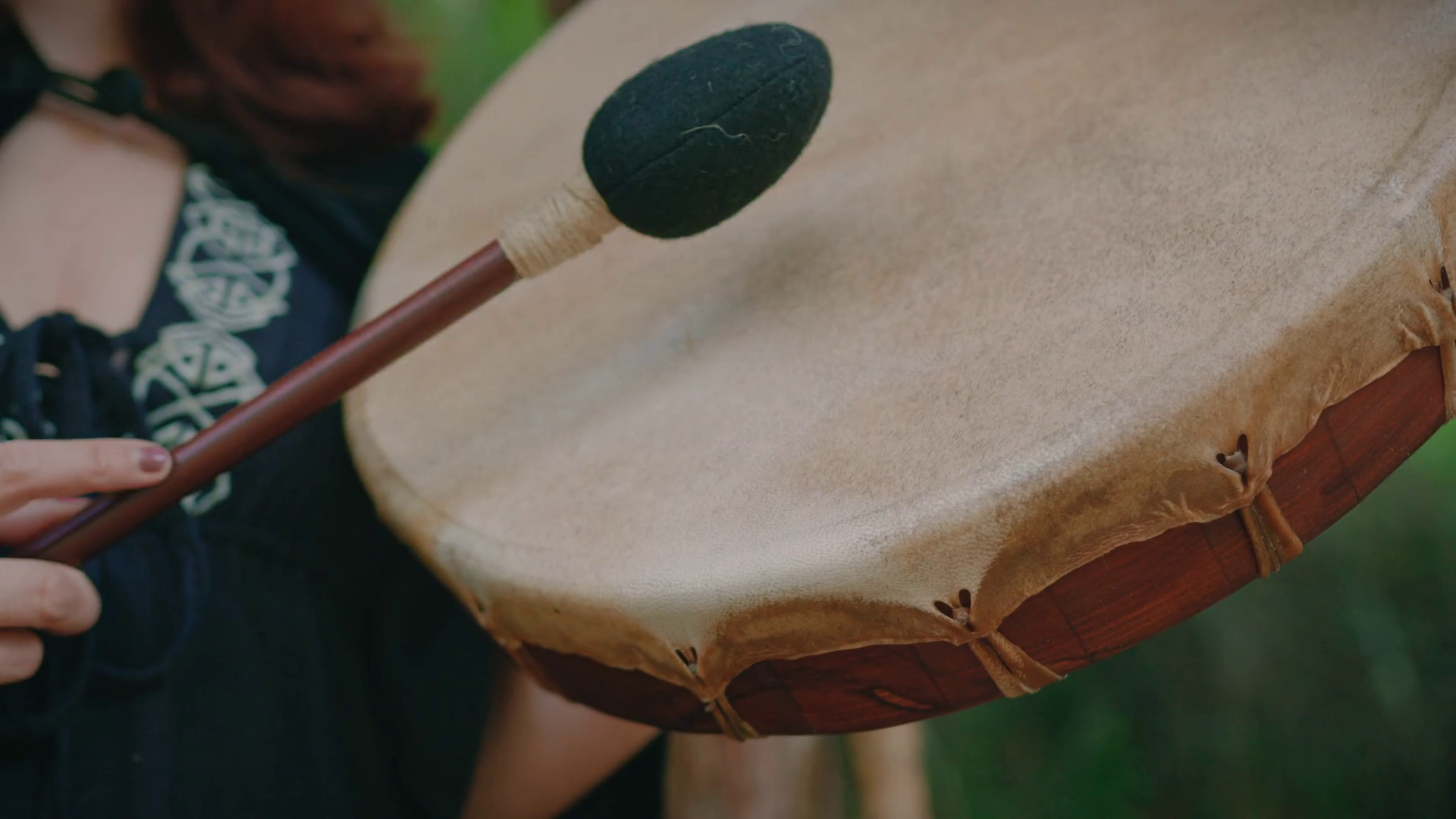 Druid Girl In Forest Playing Shamanic Drum Stock Footage SBV-347761666 ...