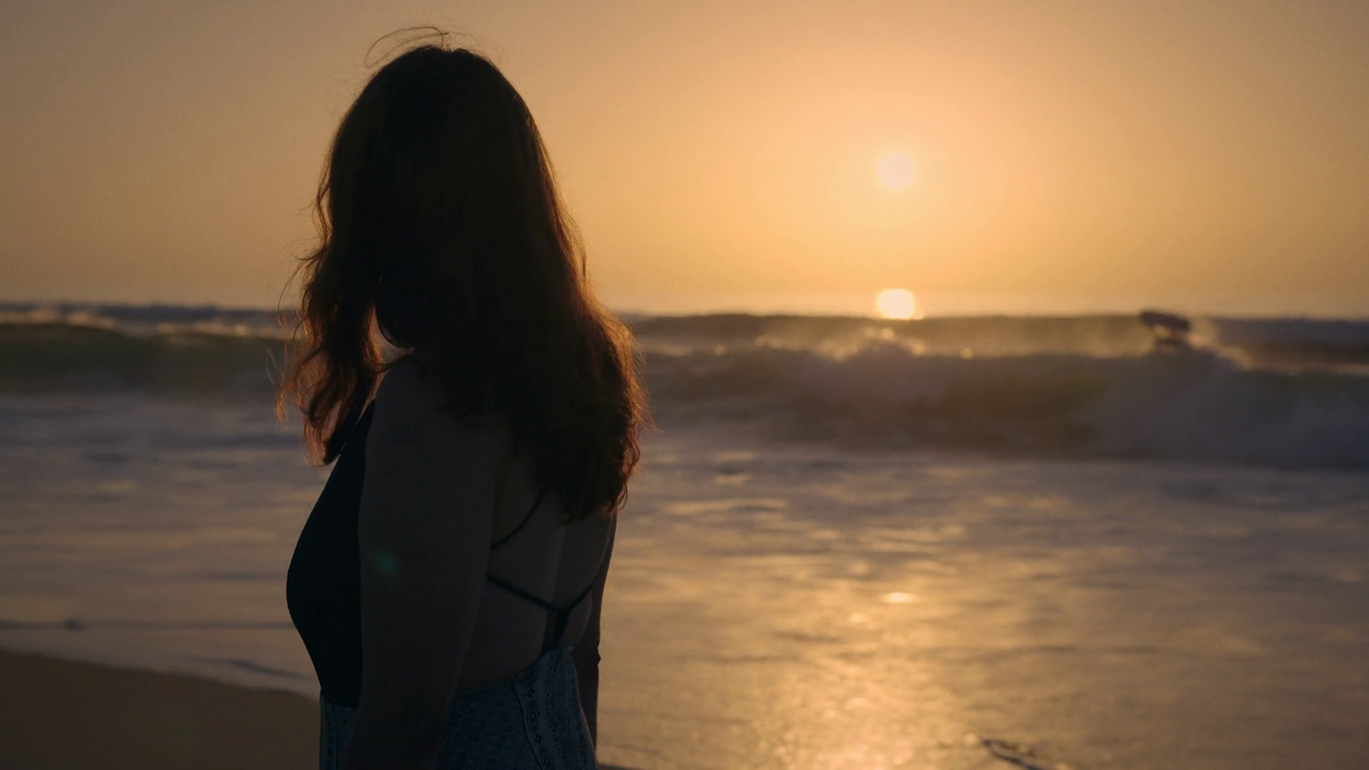 Girl Slowly Walking Sea At Golden Hour Stock Footage SBV-348544675 ...