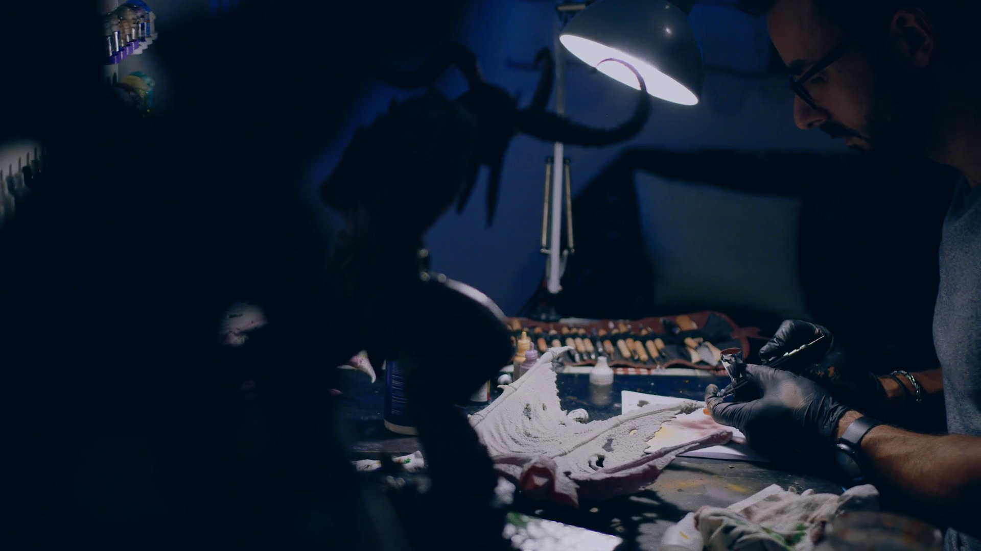 Painting Workshop Man Testing Airbrush On 3 Stock Footage SBV-348367508 ...