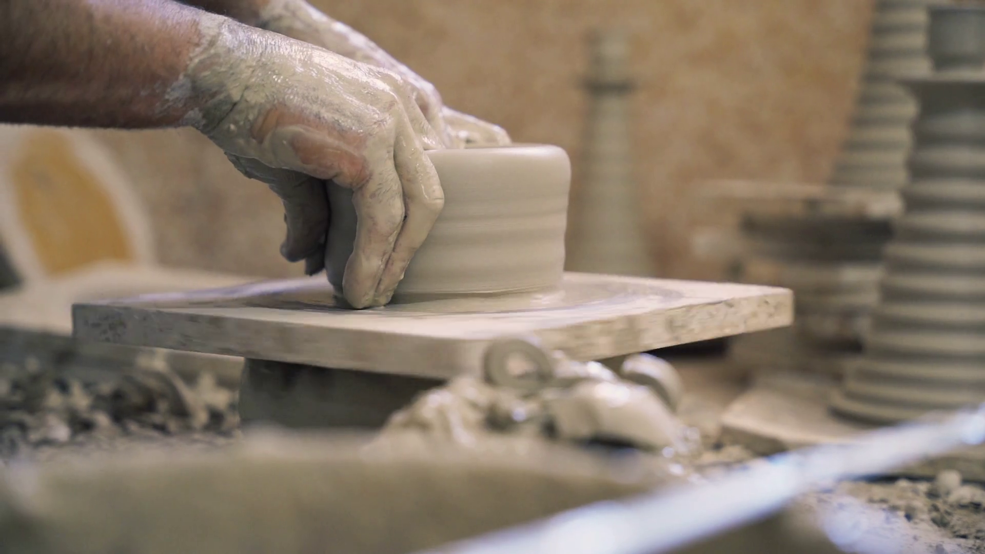 Traditional Potter Shaping White Clay Piece Stock Footage SBV-347774078 ...