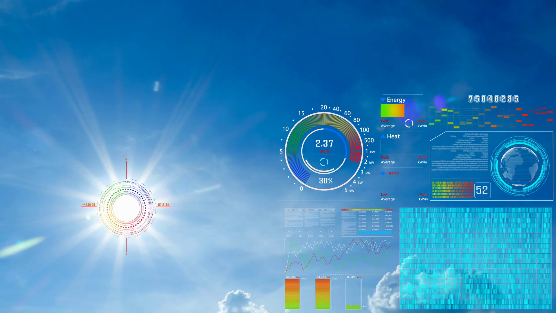 The sun with solar cell hologram. cloud sky time lapse. clean energy in ...