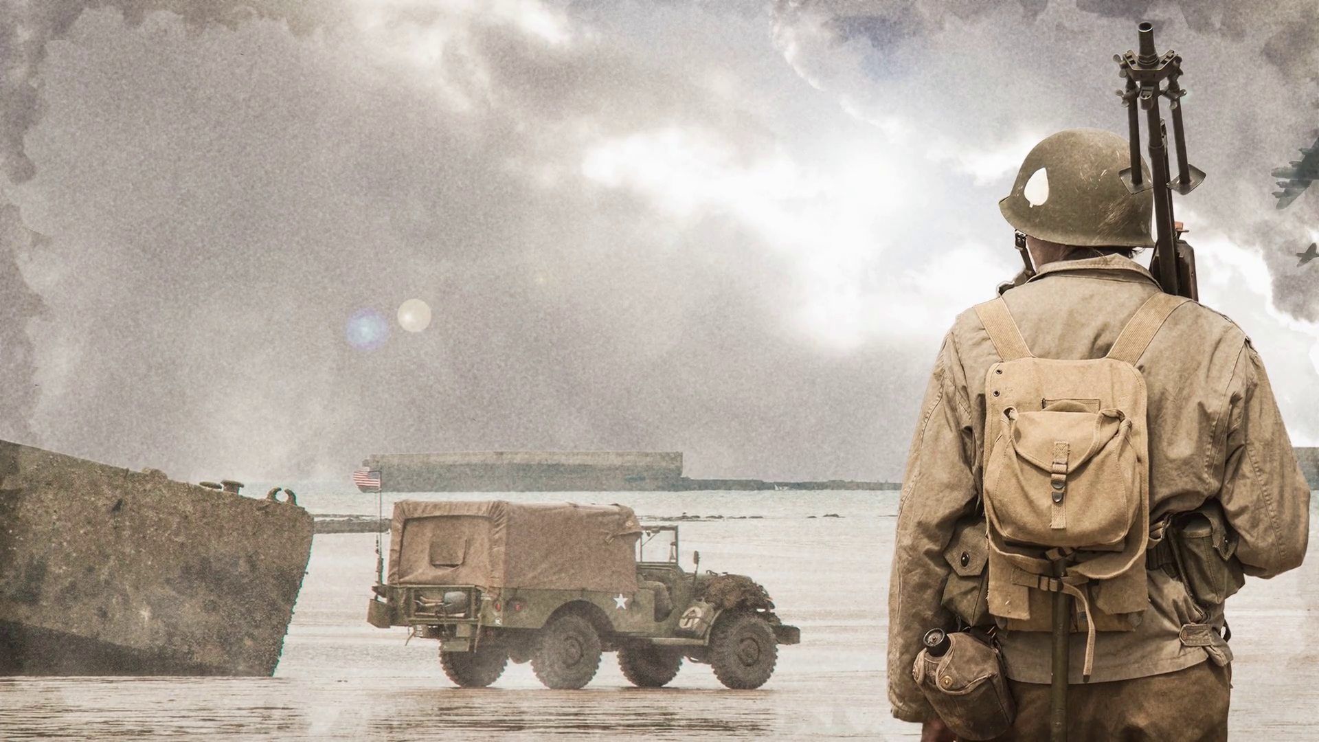 American G.I. stands on the beach at D-Day (animated photos) Motion ...