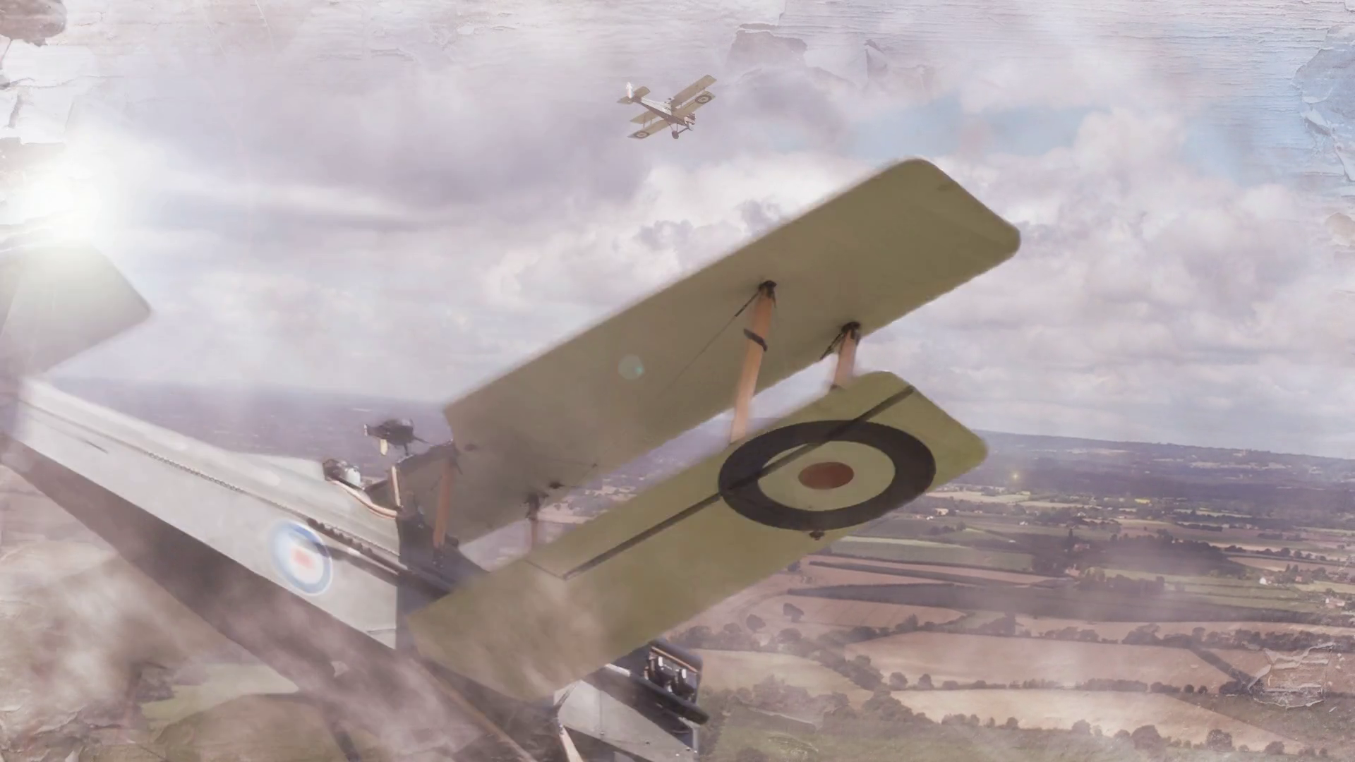 World War 1 era biplanes chase each other through the sky in this ...