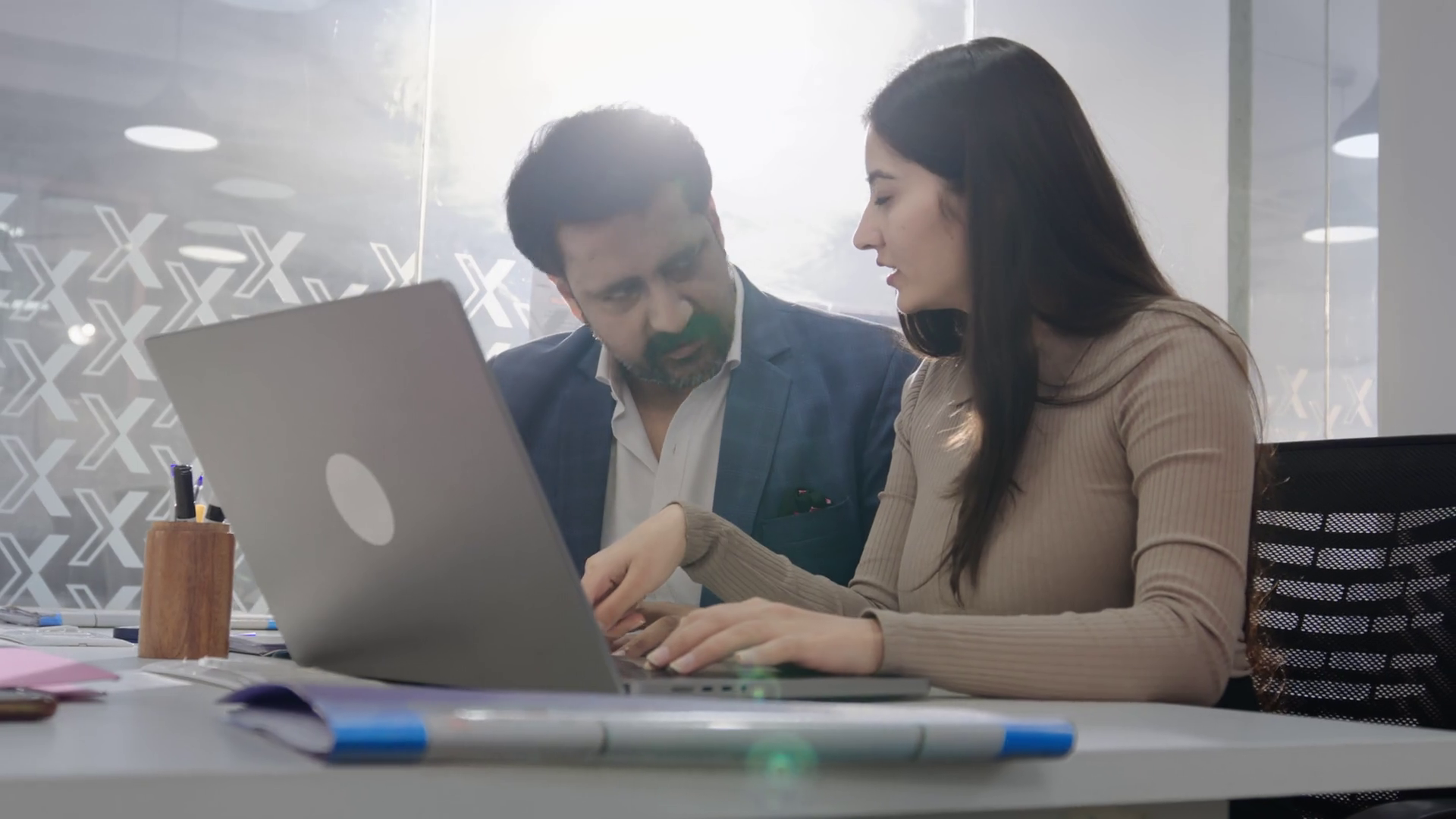 Two Modern Indian Asian Female Male Office Stock Footage SBV-347699775 ...