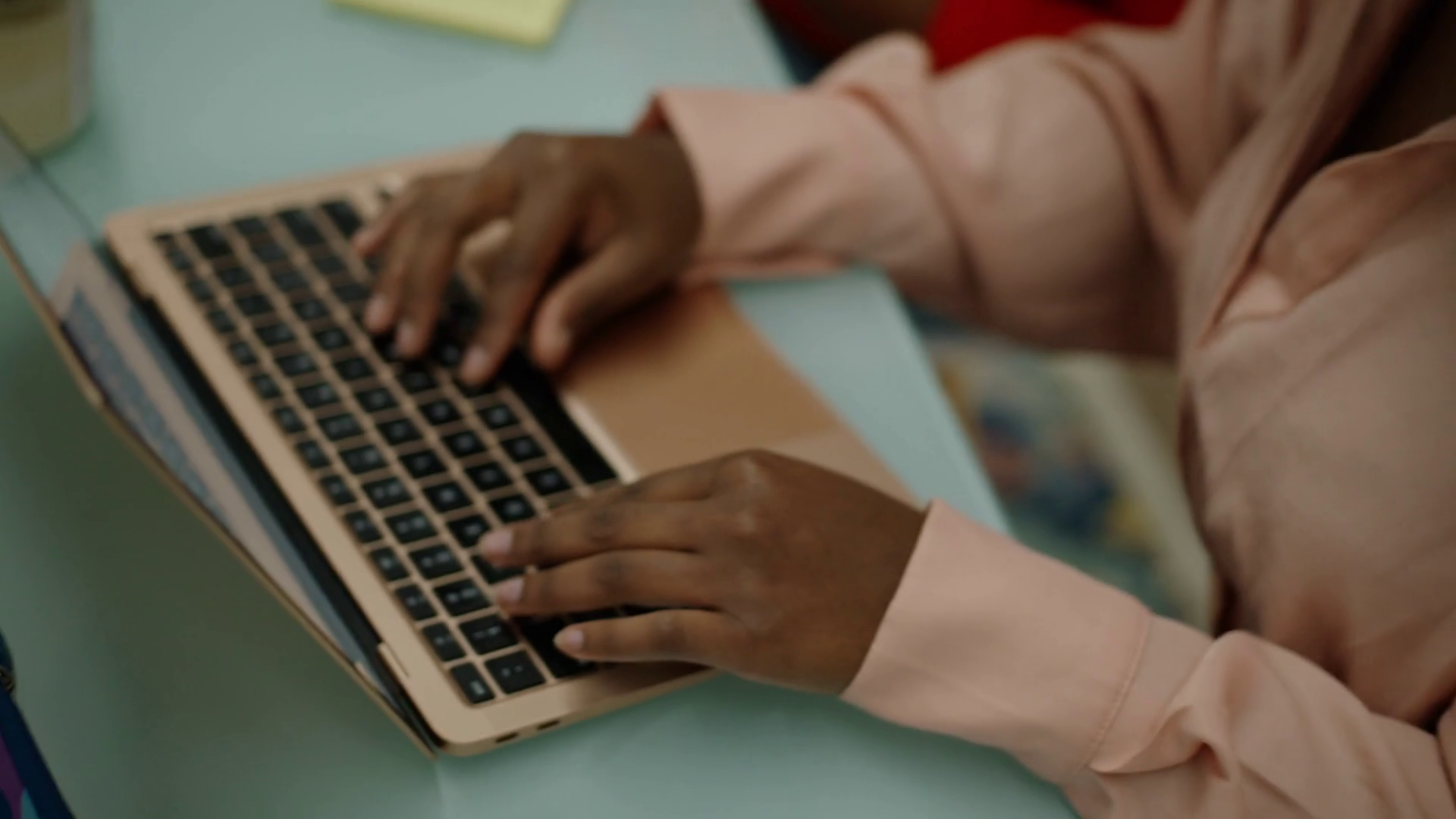 Over Head Shot Of Woman Typing On Laptop In Stock Footage SBV-347050529 ...