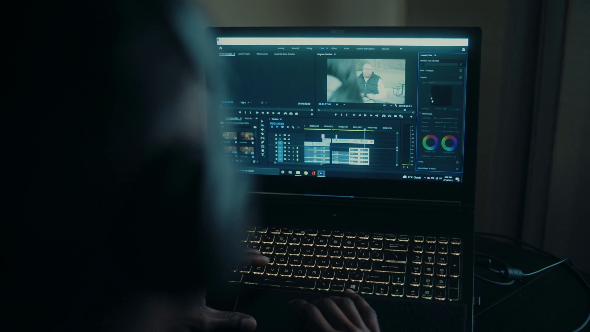 Over Shoulder Shot Man Editing Using Post Stock Footage SBV-346882343 ...