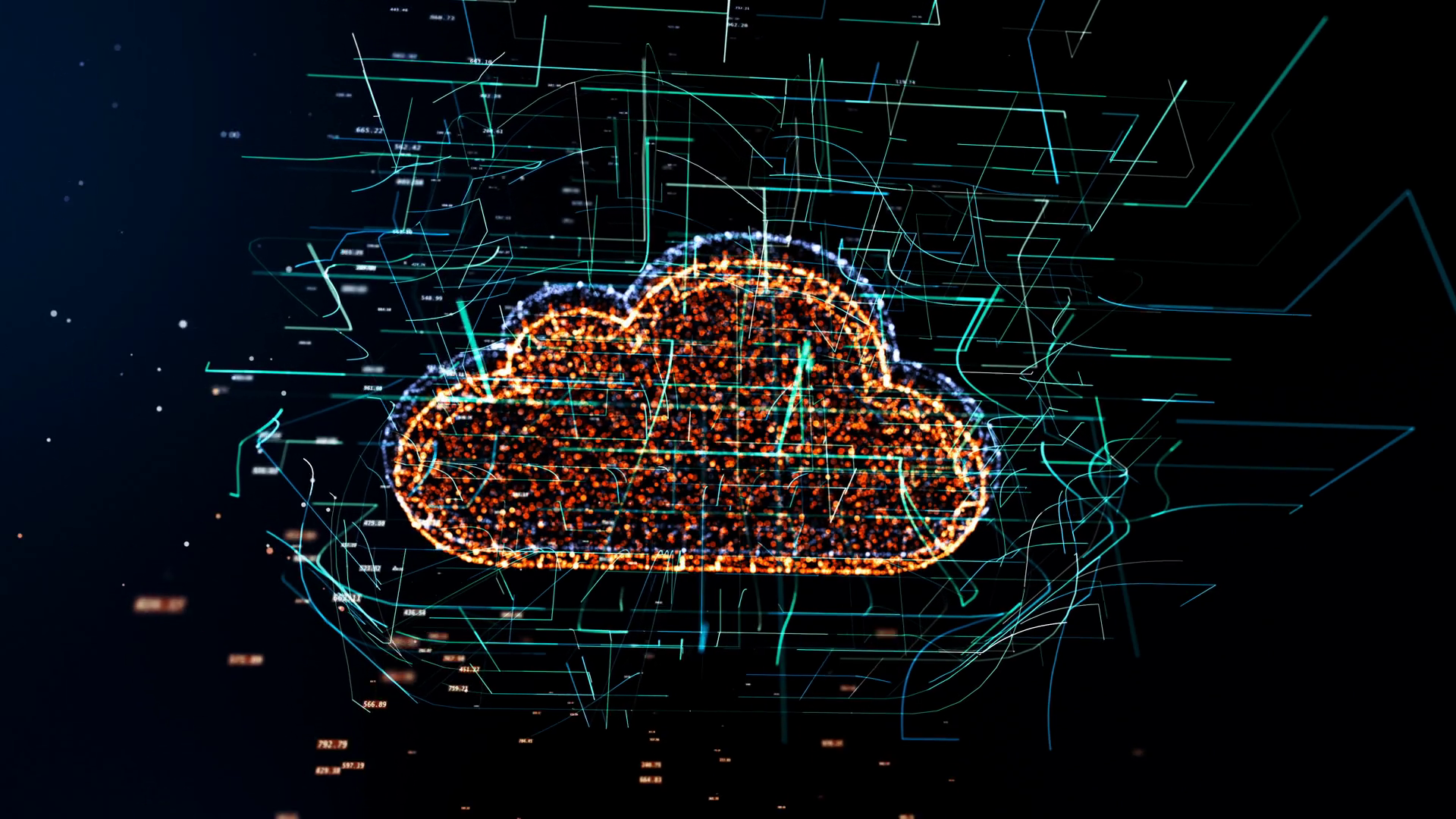 Cloud technology, cloud computing symbol, random moving numbers and ...