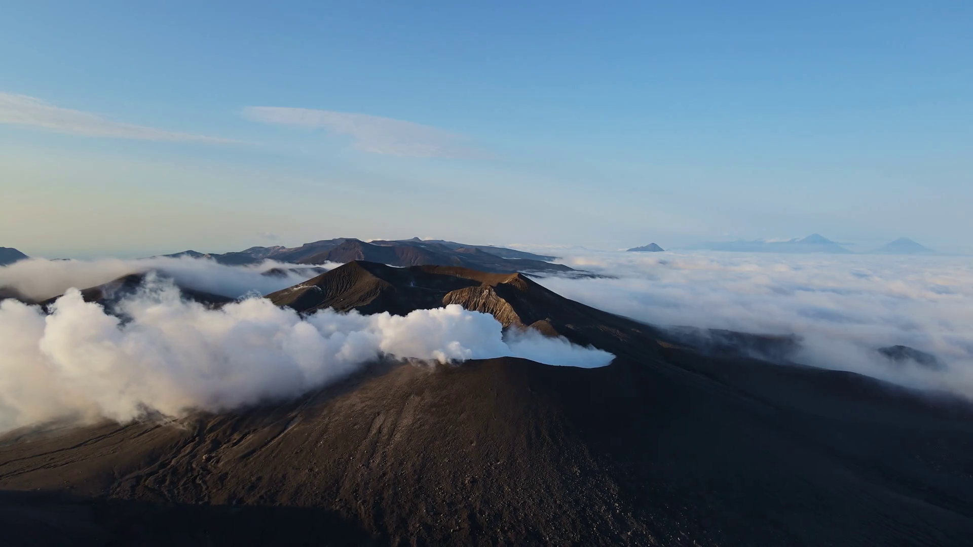 Aerial View Of Eruption Of Ash Clouds Ebeko Stock Footage SBV-347652258 ...