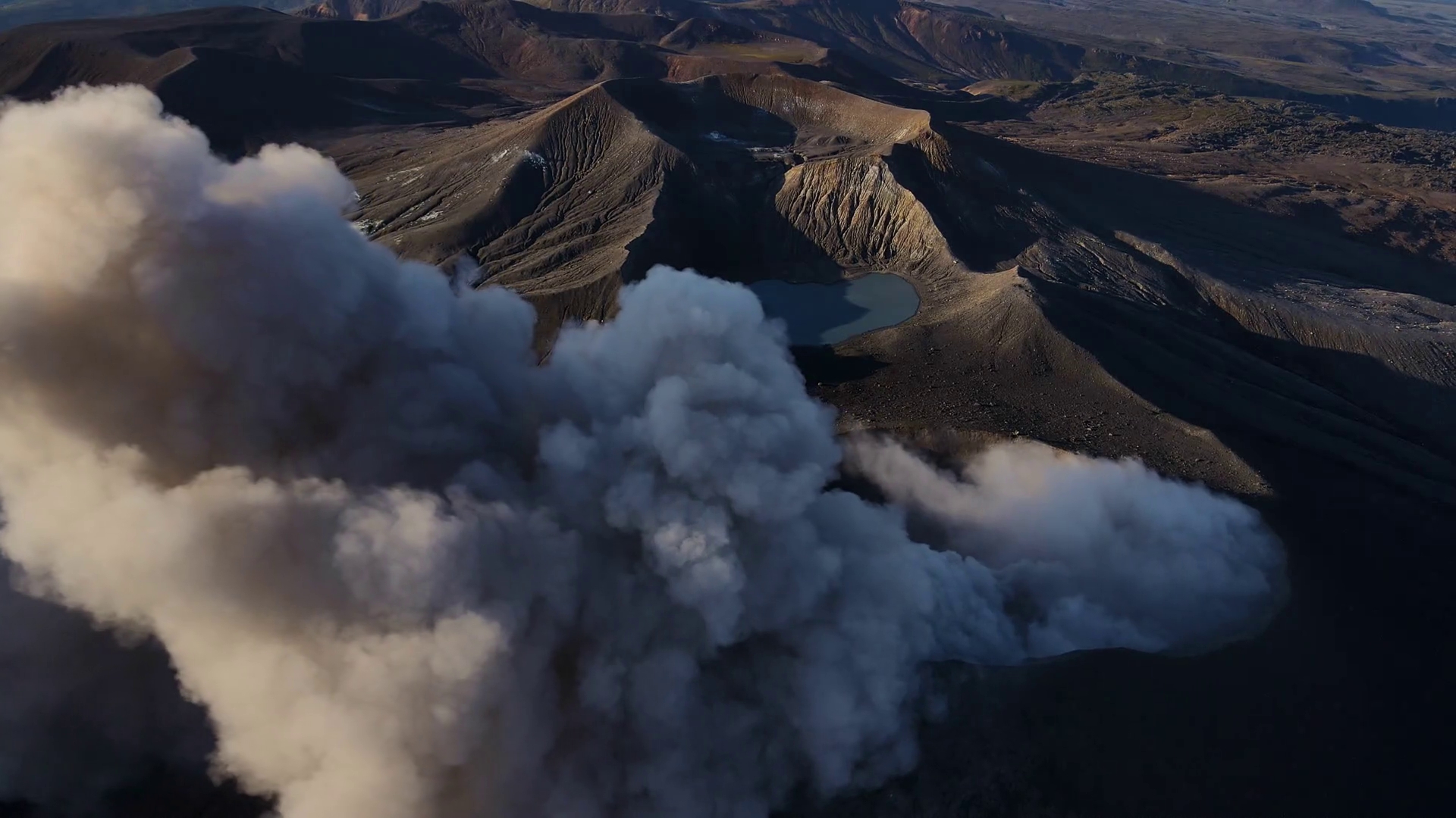 Aerial View Of Eruption Of Ash Clouds Ebeko Stock Footage SBV-347652350 ...