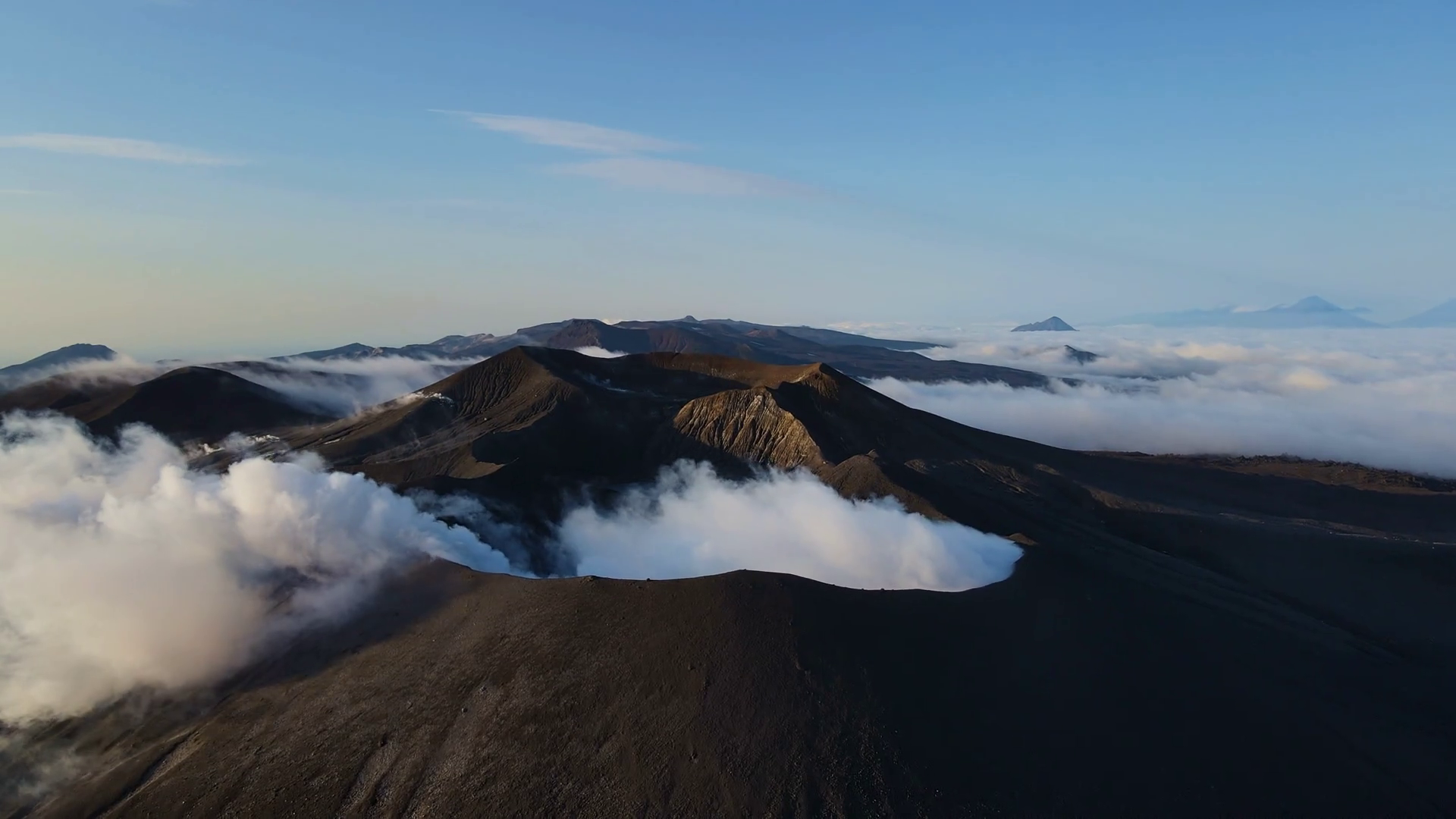 Aerial View Of Eruption Of Ash Clouds Ebeko Stock Footage SBV-348486418 ...