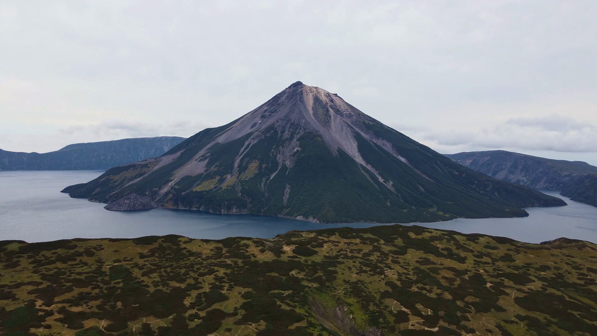 Aerial View Of Unique Krenitsyn Volcano On Stock Footage SBV-348486369 ...