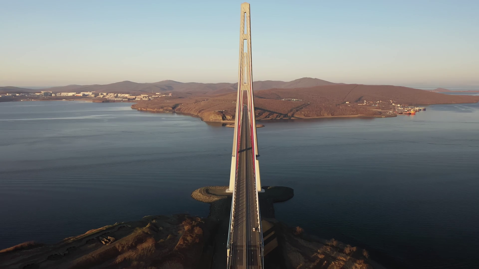 Aerial View Of Russian Bridge From Mainland Stock Footage SBV-347698295 ...