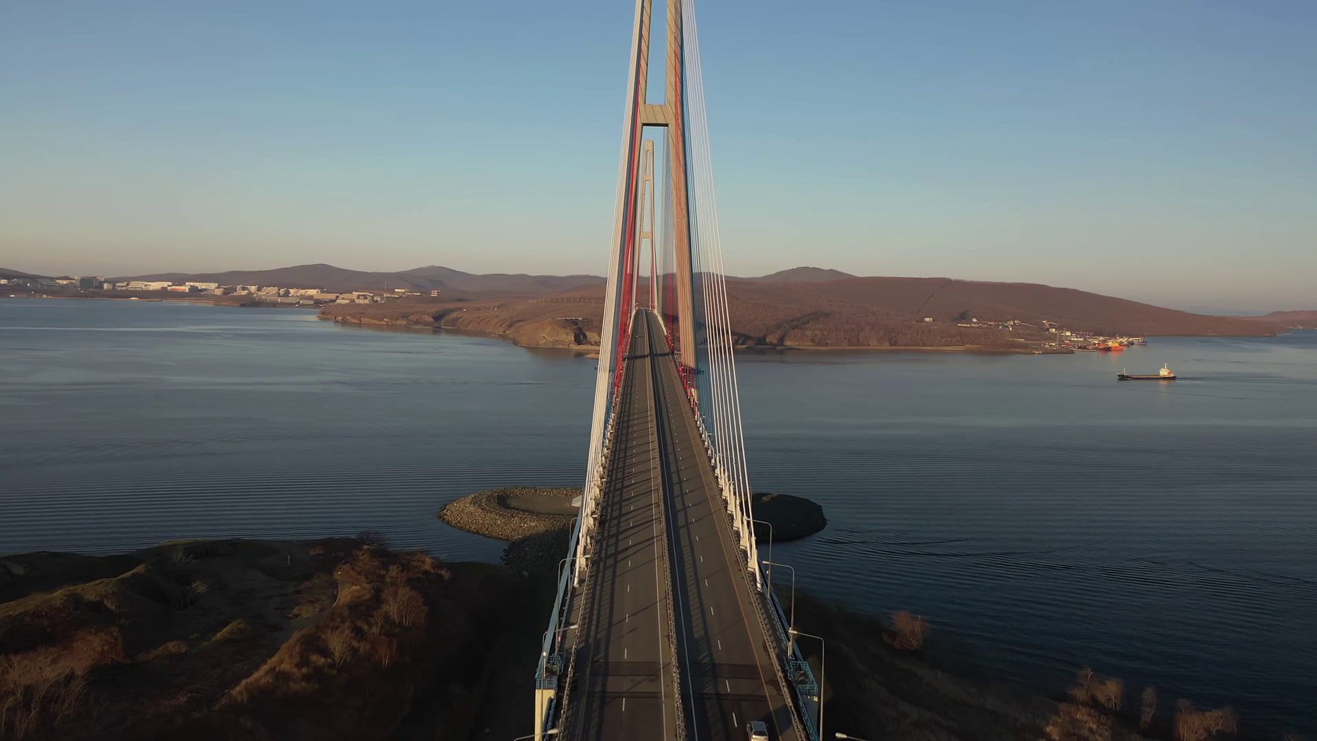 Aerial View Of Russian Bridge From Mainland Stock Footage SBV-347698297 ...