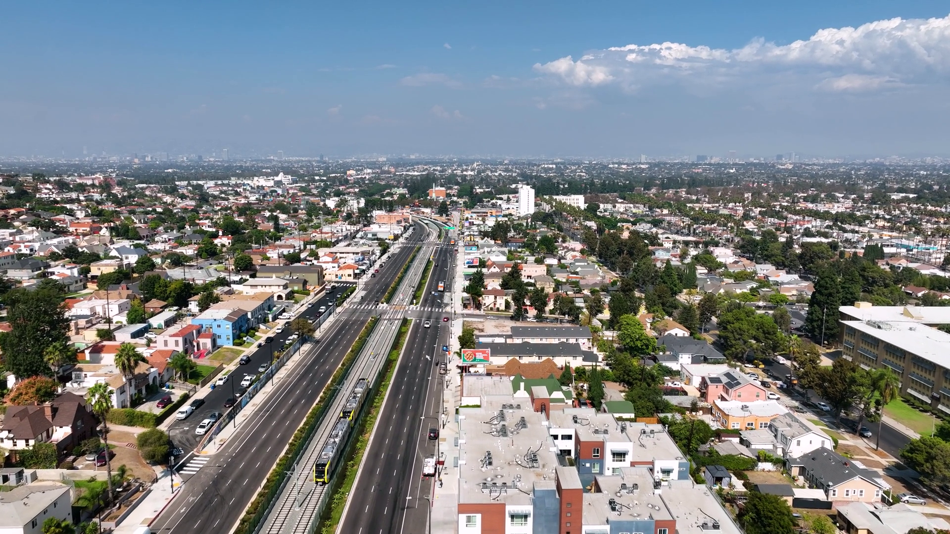 Aerial Of Light Rail Train Running In Los Stock Footage SBV-352659010 ...