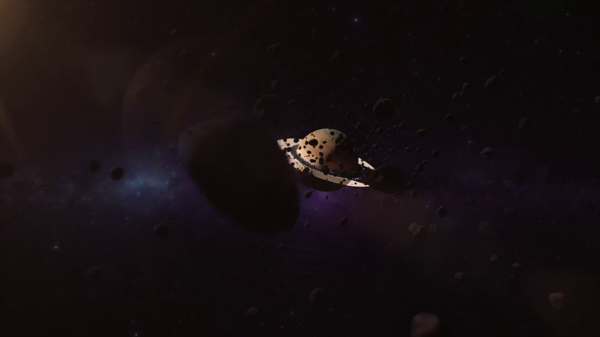 Planet Saturn In Outer Space City Located Stock Motion Graphics SBV ...