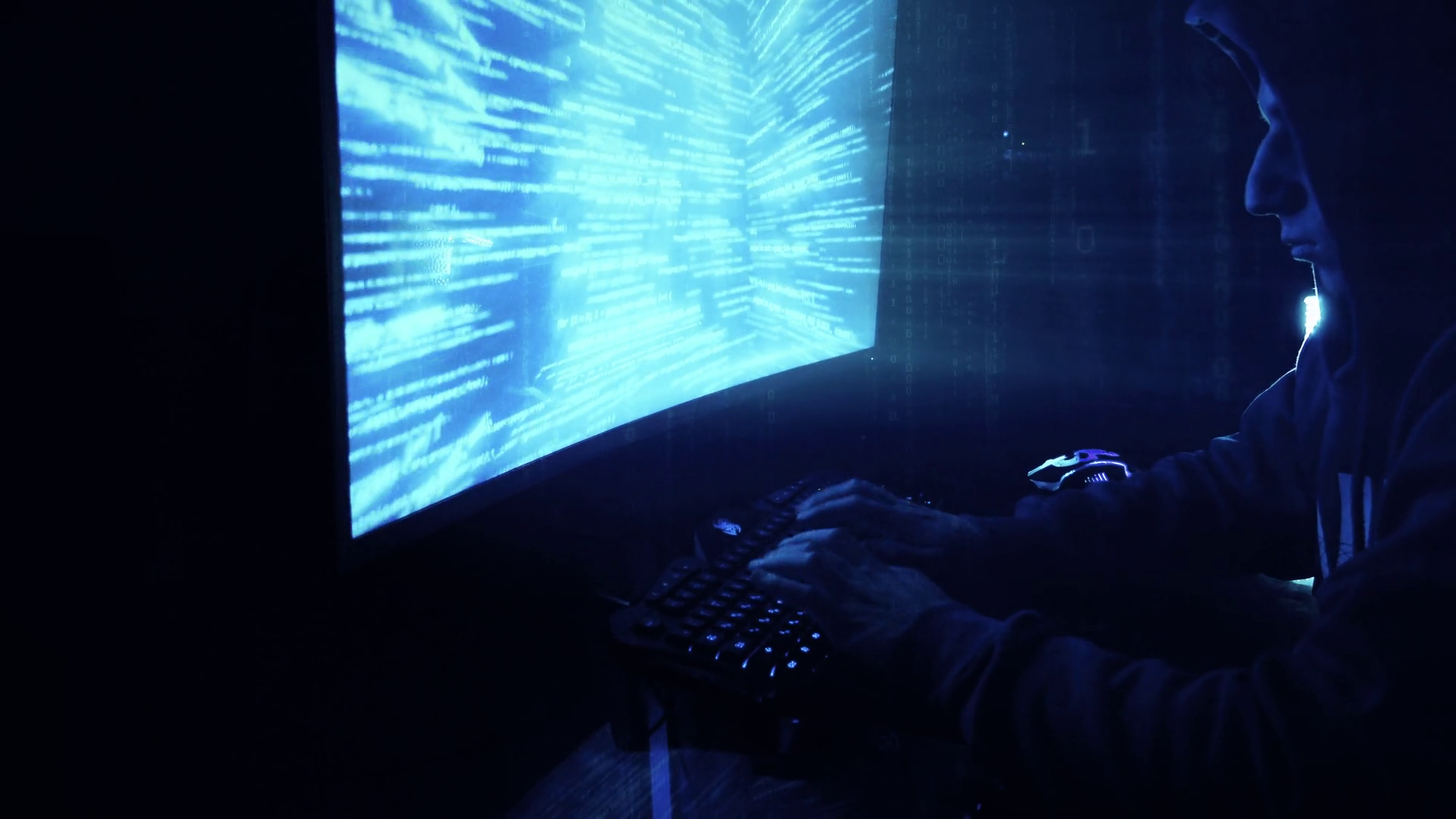 A Man Hacker In Hood In Dark Room Works With Stock Motion Graphics SBV ...