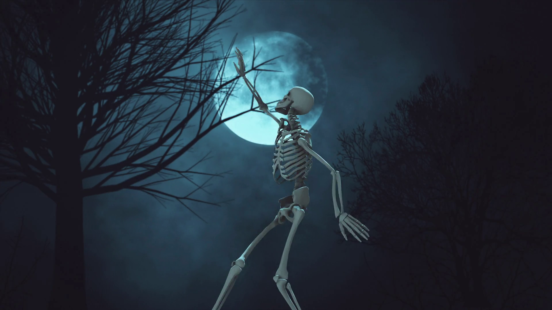 Dancing Skeleton On Background Of Blue Night Stock Motion Graphics SBV ...